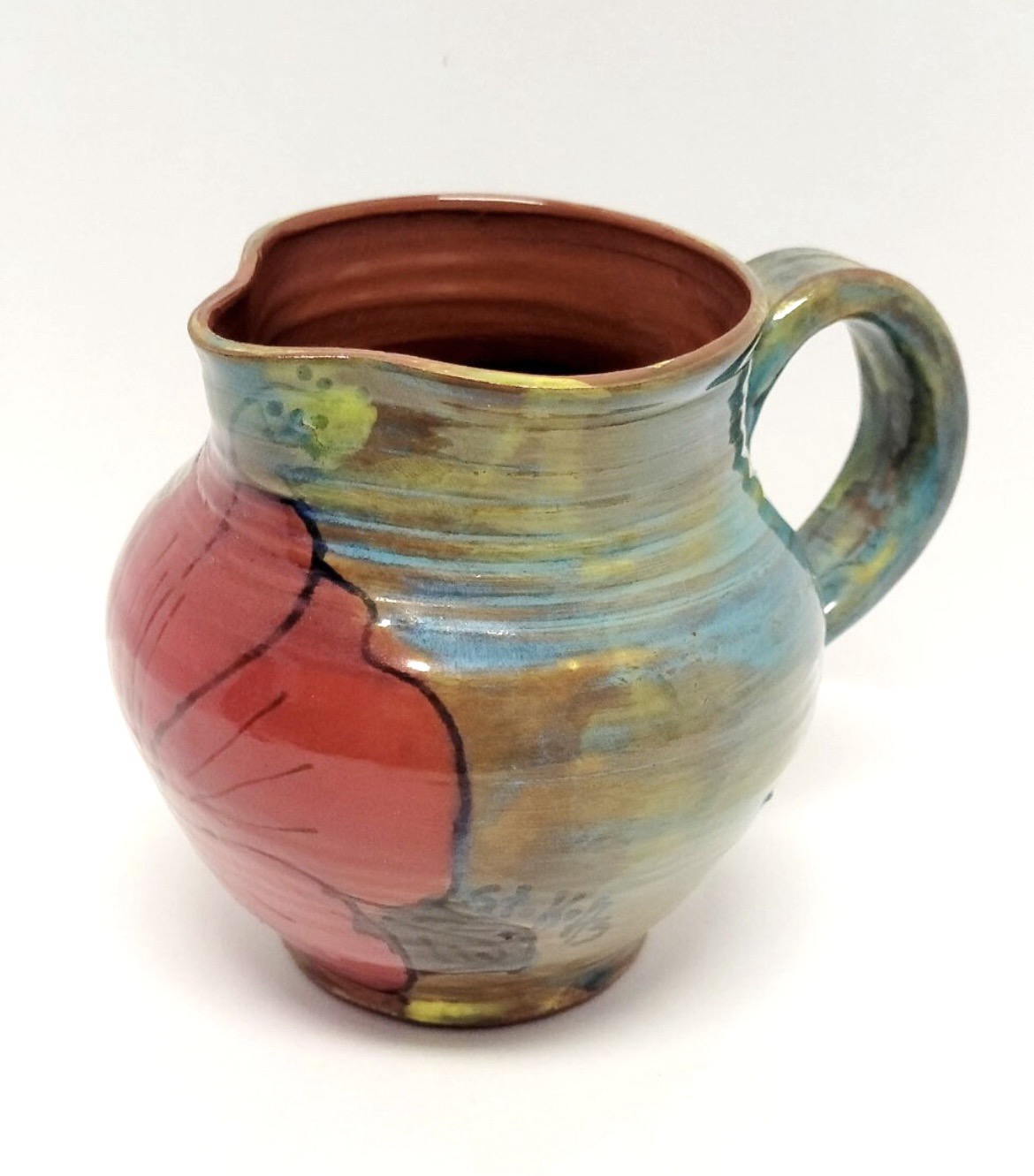 Vintage Redware Art Pottery Pitcher/Hand Thrown Pottery/Hand Painted ...