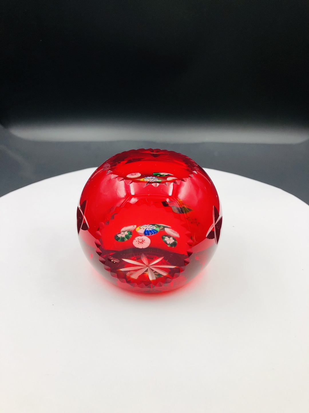 Ruby Red Millefiori Paperweight Glows