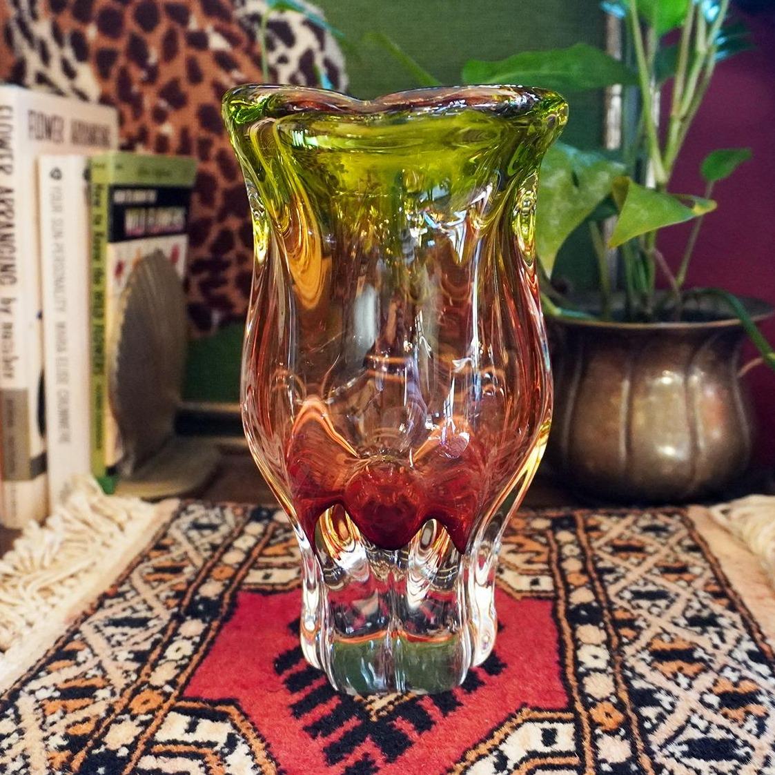 Vintage 70s Bohemian Art Glass Vase | Josef Hospodka Chribska Tulip ...