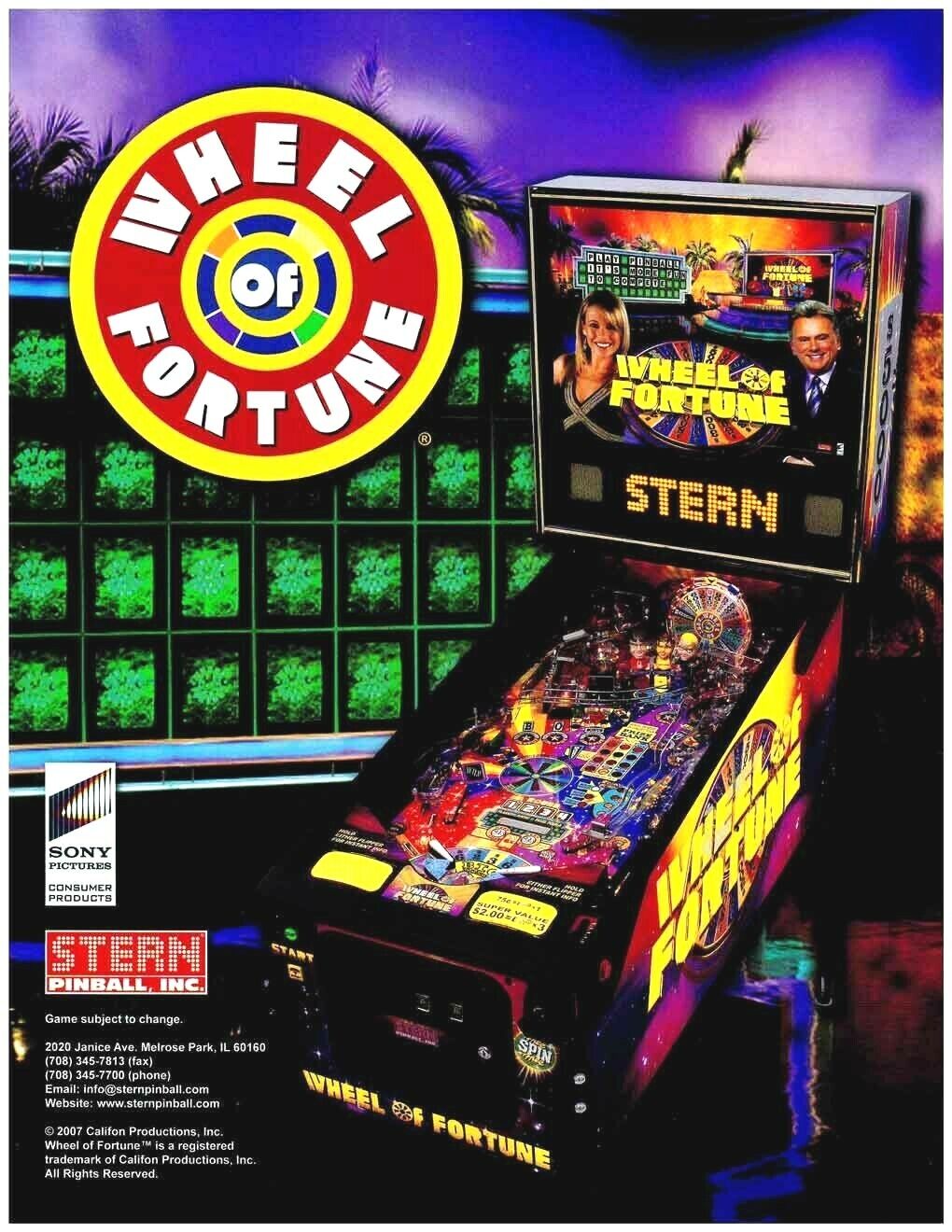 Wheel Of Fortune Pinball FLYER Original Vintage Retro Game Art Promo