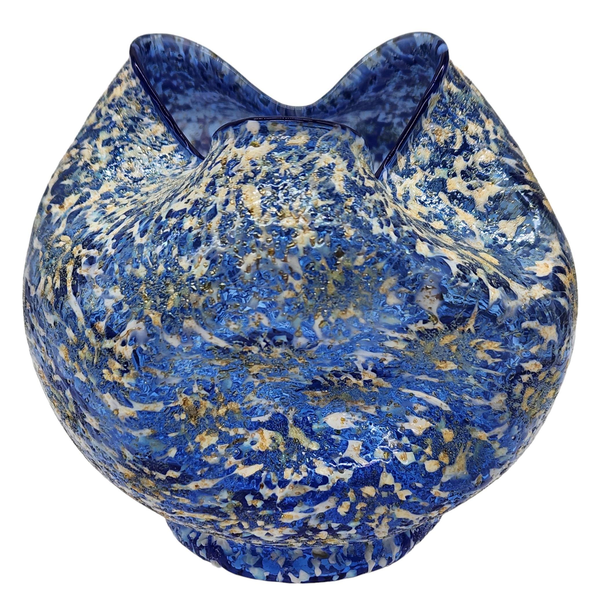 Vintage Dugan Glass Cobalt Blue Spatter Triple Pinched Rose Bowl Tri ...