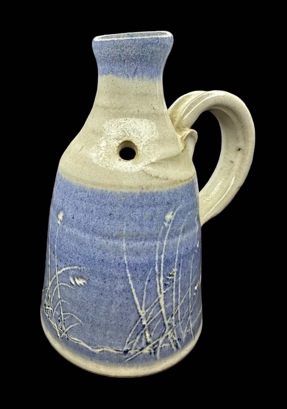Baron Studio Art Pottery Handmade Oil Lamp Blue And Cream With Cattails ...