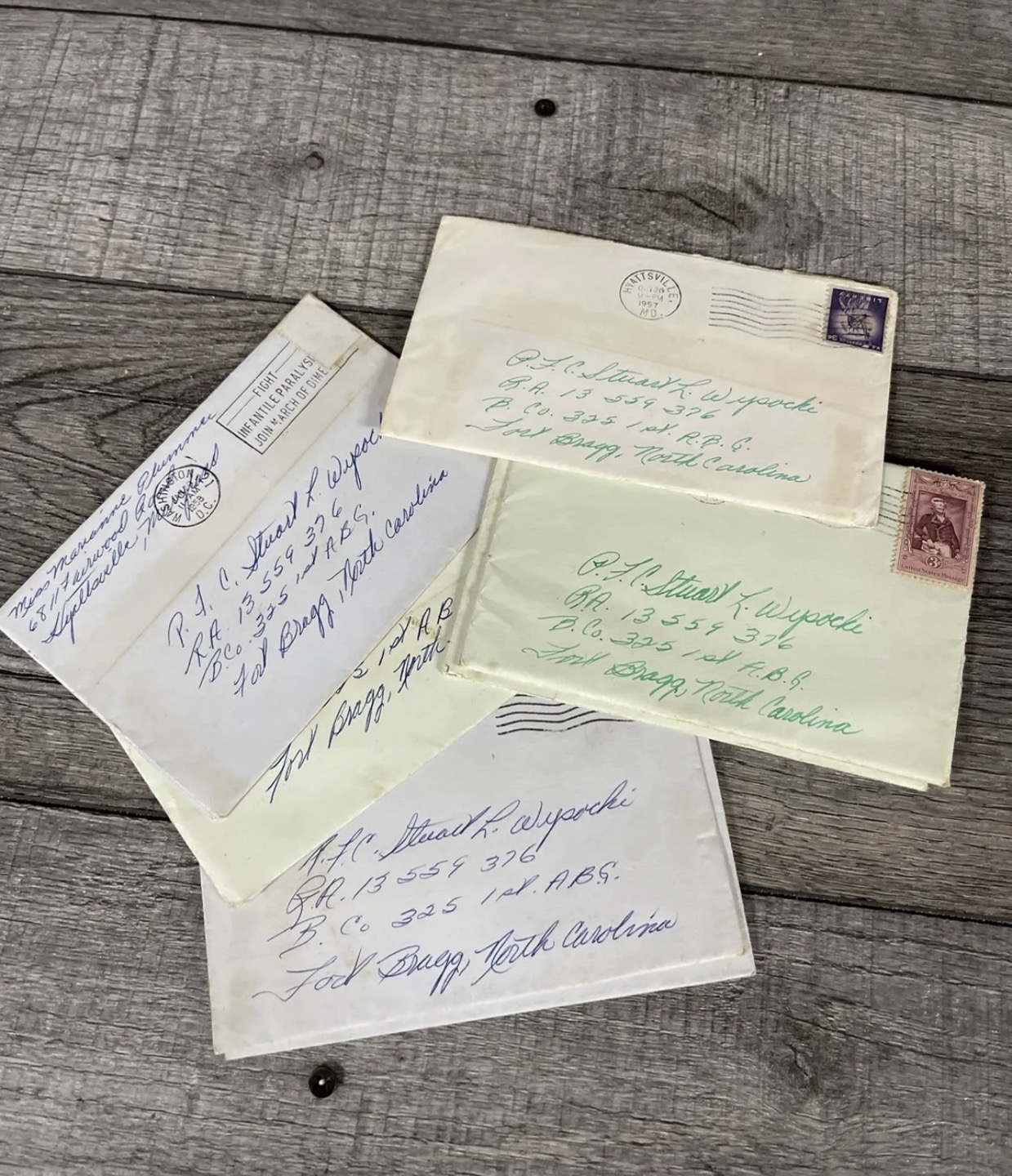 8- Vintage 50’s Military Handwritten Letters. Young Love Fort Bragg