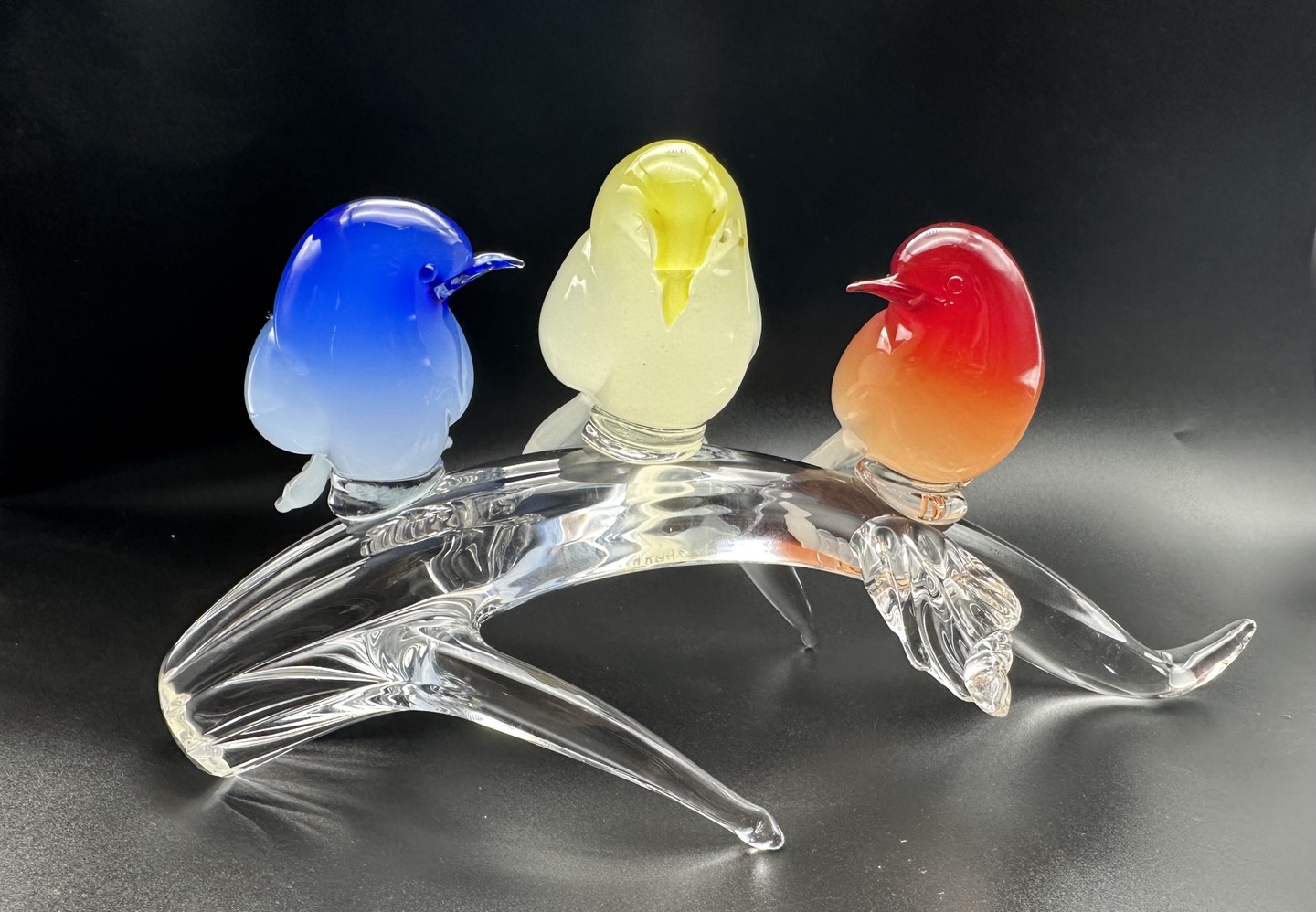Murano Signed Pino Signoretto Art Glass 3 Birds On A Branch