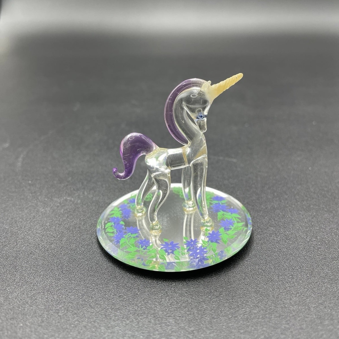 Miniature Glass Baron Unicorn Mirror Base Fairytale Figurine Sculpture