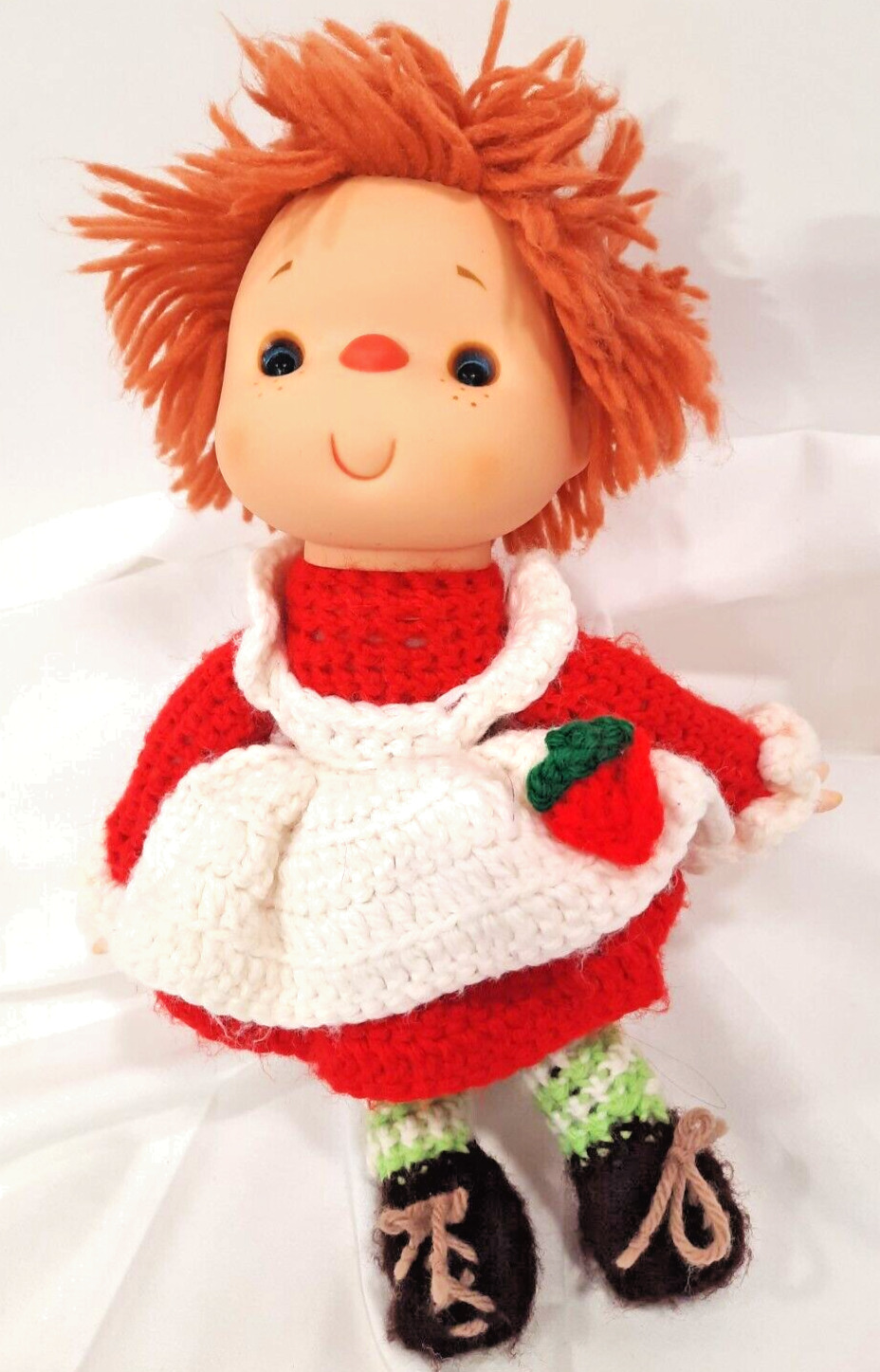 16 Yarn Crochet 70s Strawberry Shortcake Doll Vinyl Freckle Face Vintage
