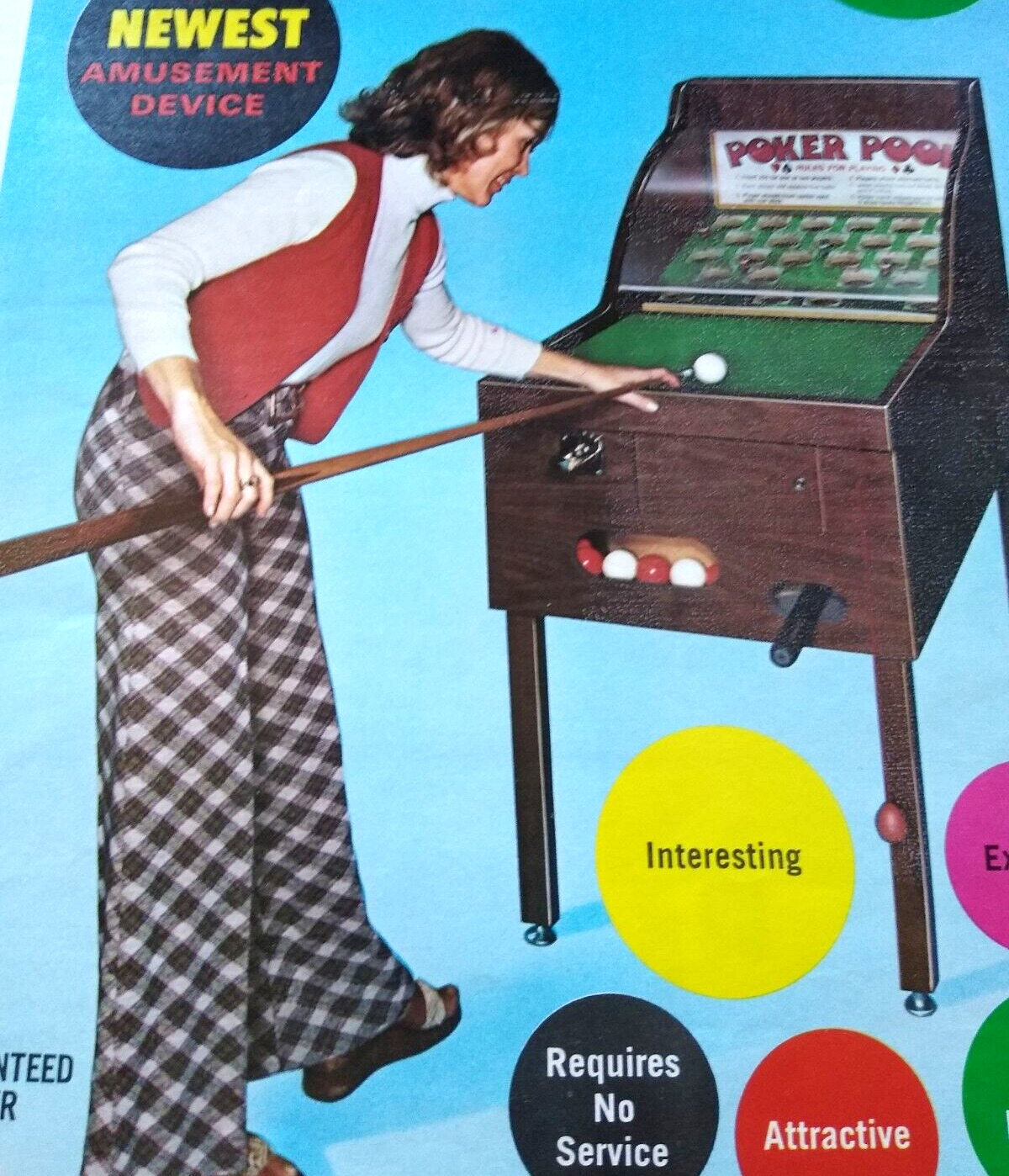 Poker Pool Arcade Flyer Original Billiards Game Retro Vintage Artwork ...
