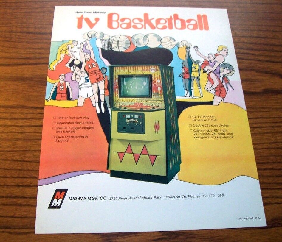 1974 TV BASKETBALL Original Retro Video Arcade Game Flyer Ping Pong Vintage
