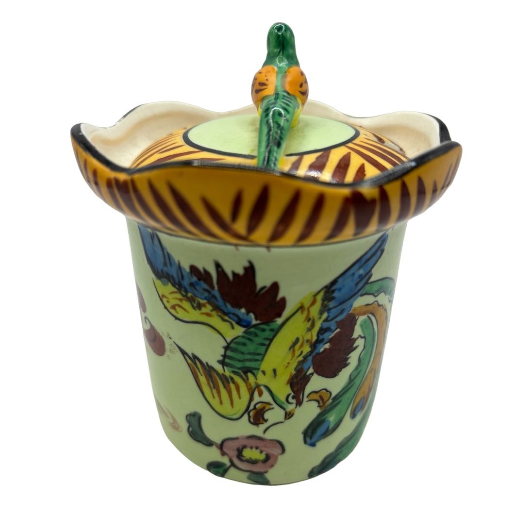 Small Condiment Jar Japan Hand Painted Bird 4”