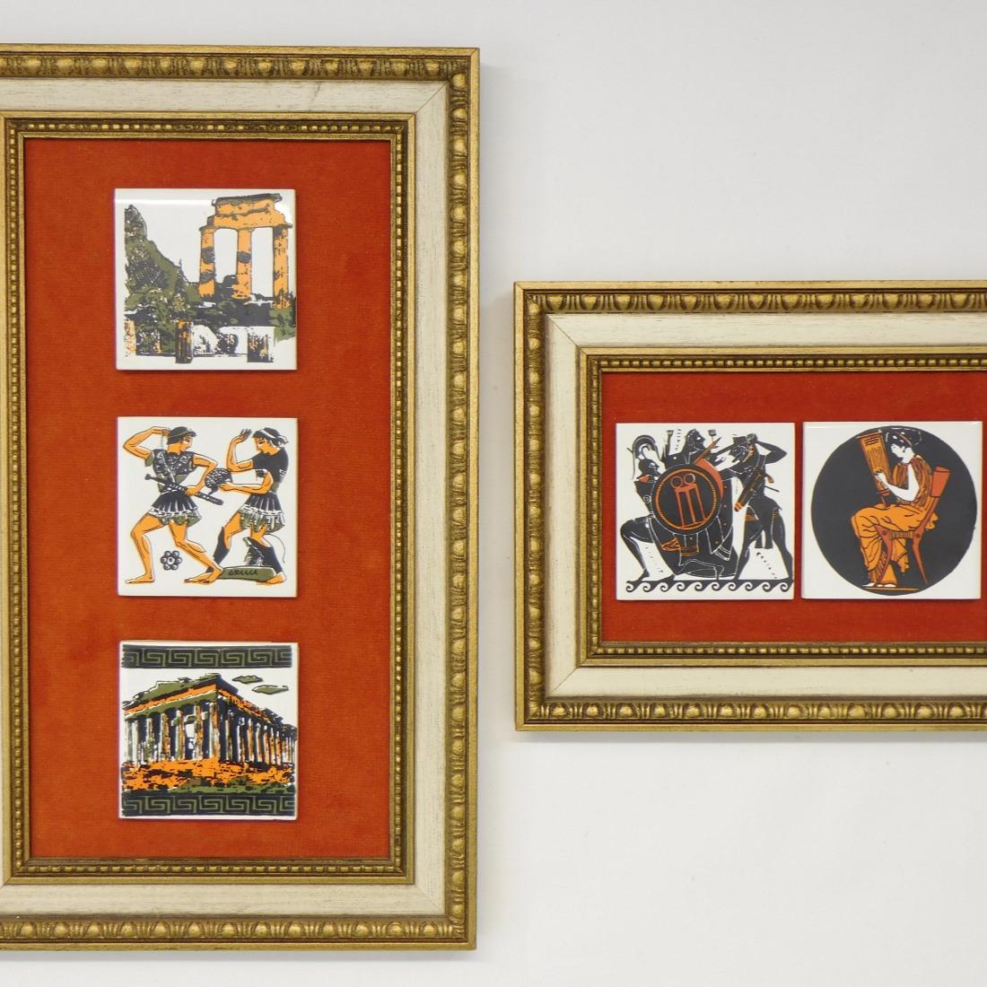 Vintage Greek Tiles Hand Painted Greek Ceramic Tiles Velvet Backing 3 x ...