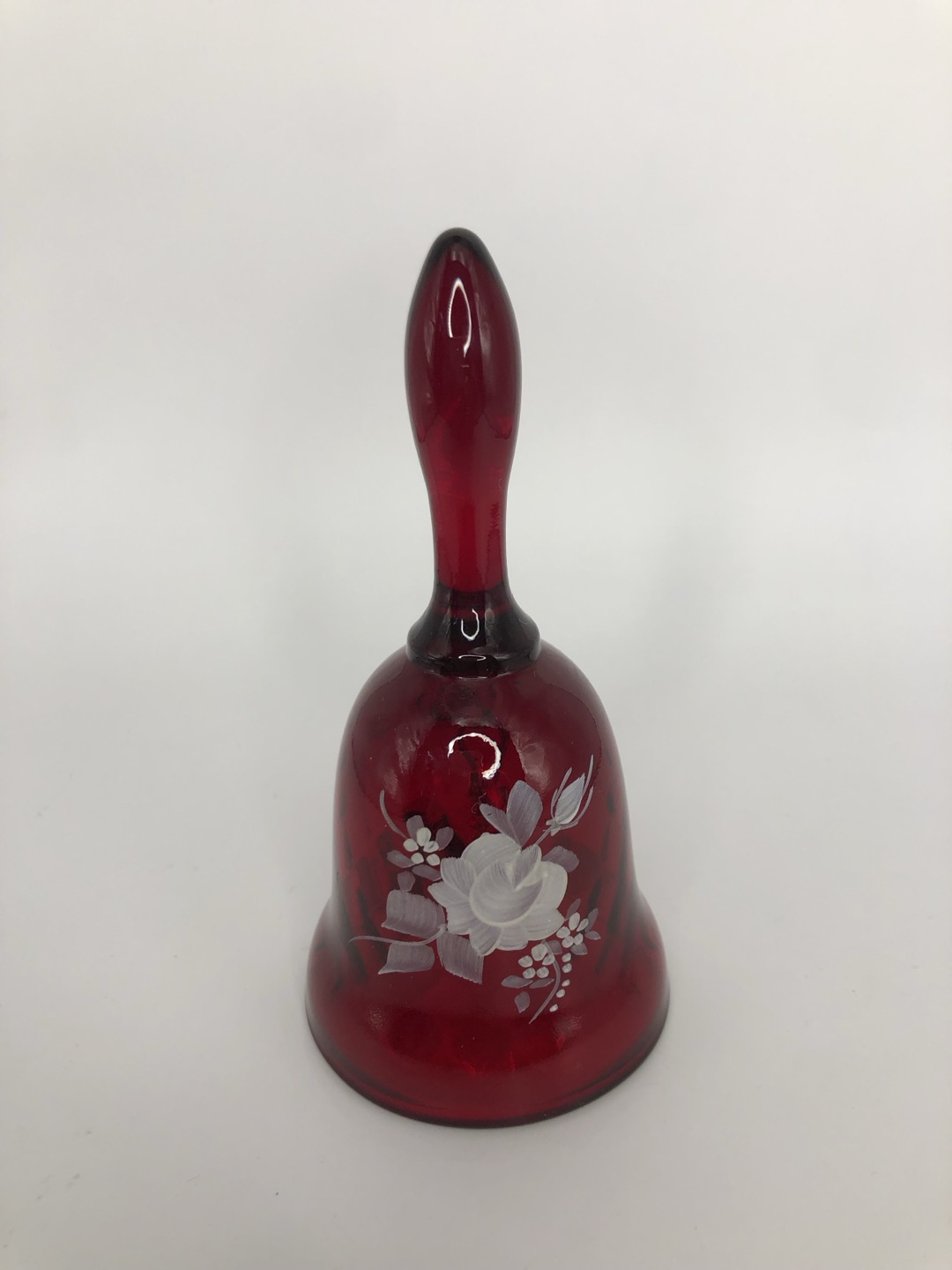 Fenton Hand Painted Ruby Red Glass Bell - White Flower Design Signed ...