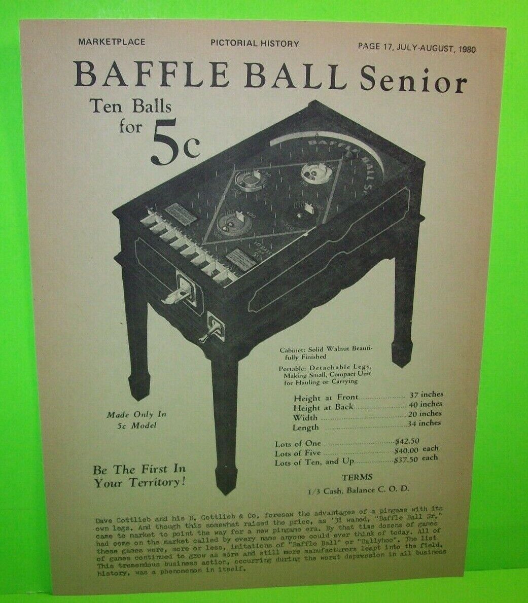 Pinball Machine Print AD Baffle Ball Senior Marketplace Magazine 1981