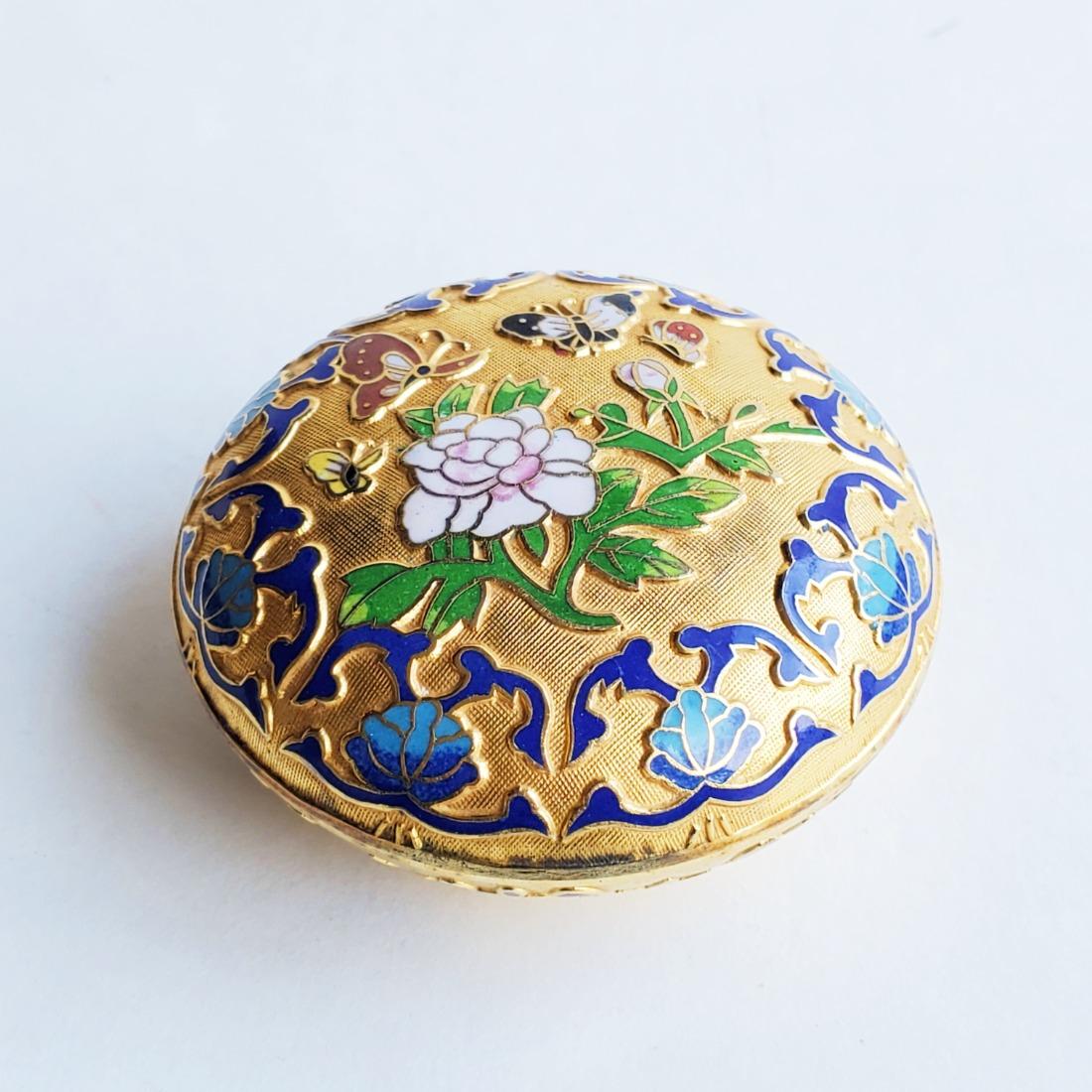 Vintage Chinese Cloisonné Trinket Box, Flowers And Butterflies, Enamel ...