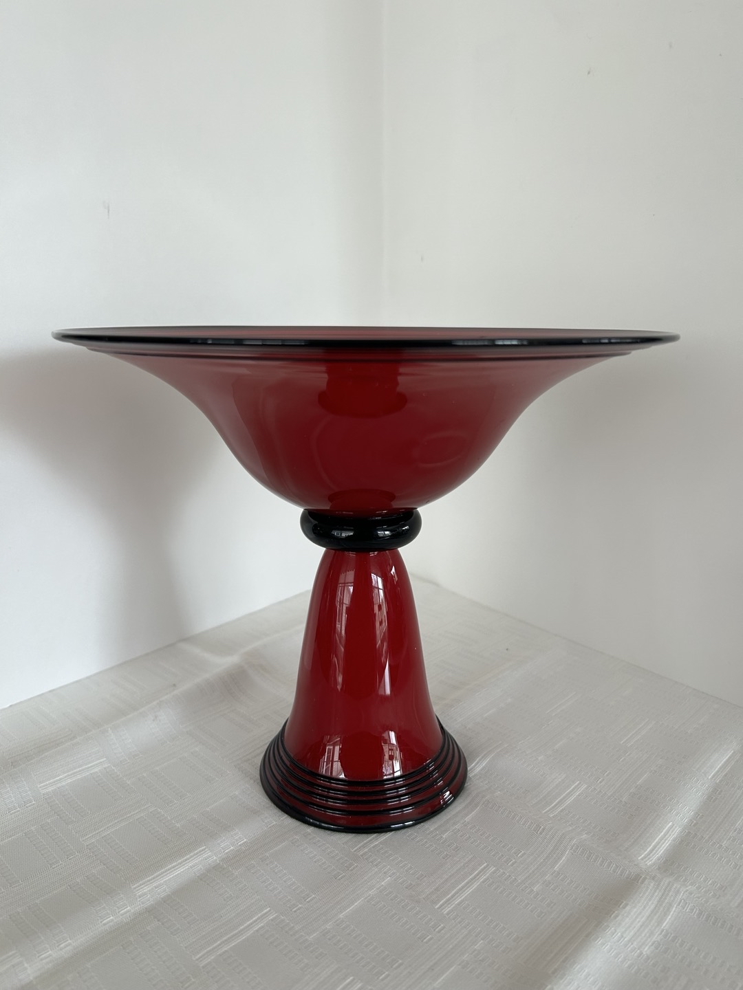 Donald Carlson Art Glass Red/Black Chalice Bowl Marked Bottom Inside As ...