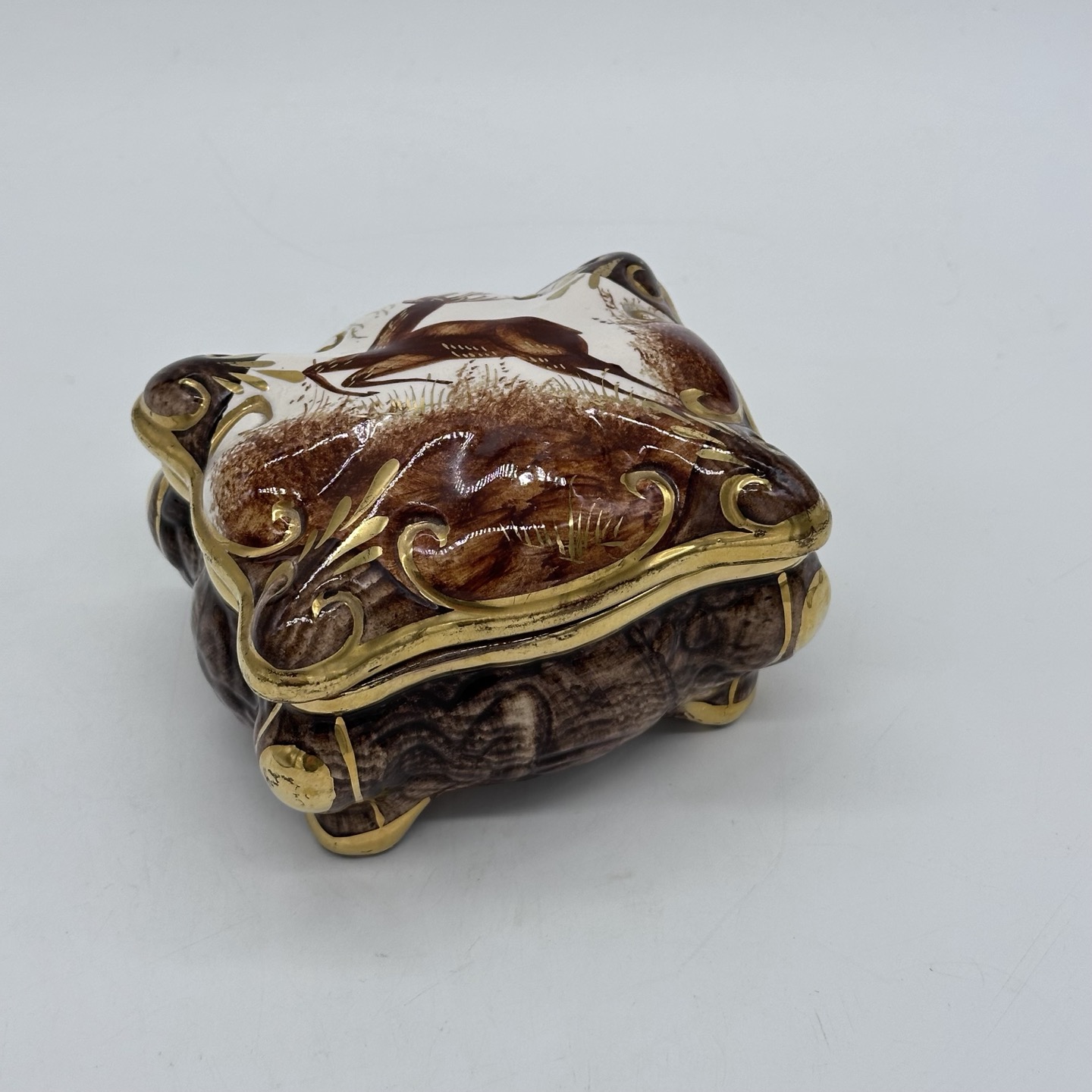 Hubert Bequet 1940s Belgium Ceramic Deer Hand Painted Brown Gold ...