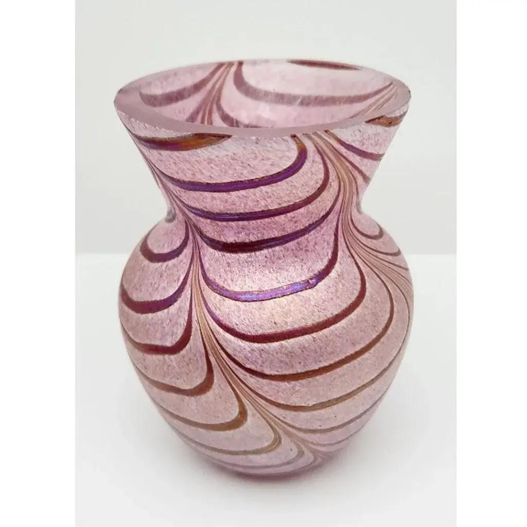 Teleflora Frosted Pink Glass Vase with Iridescent Swirls