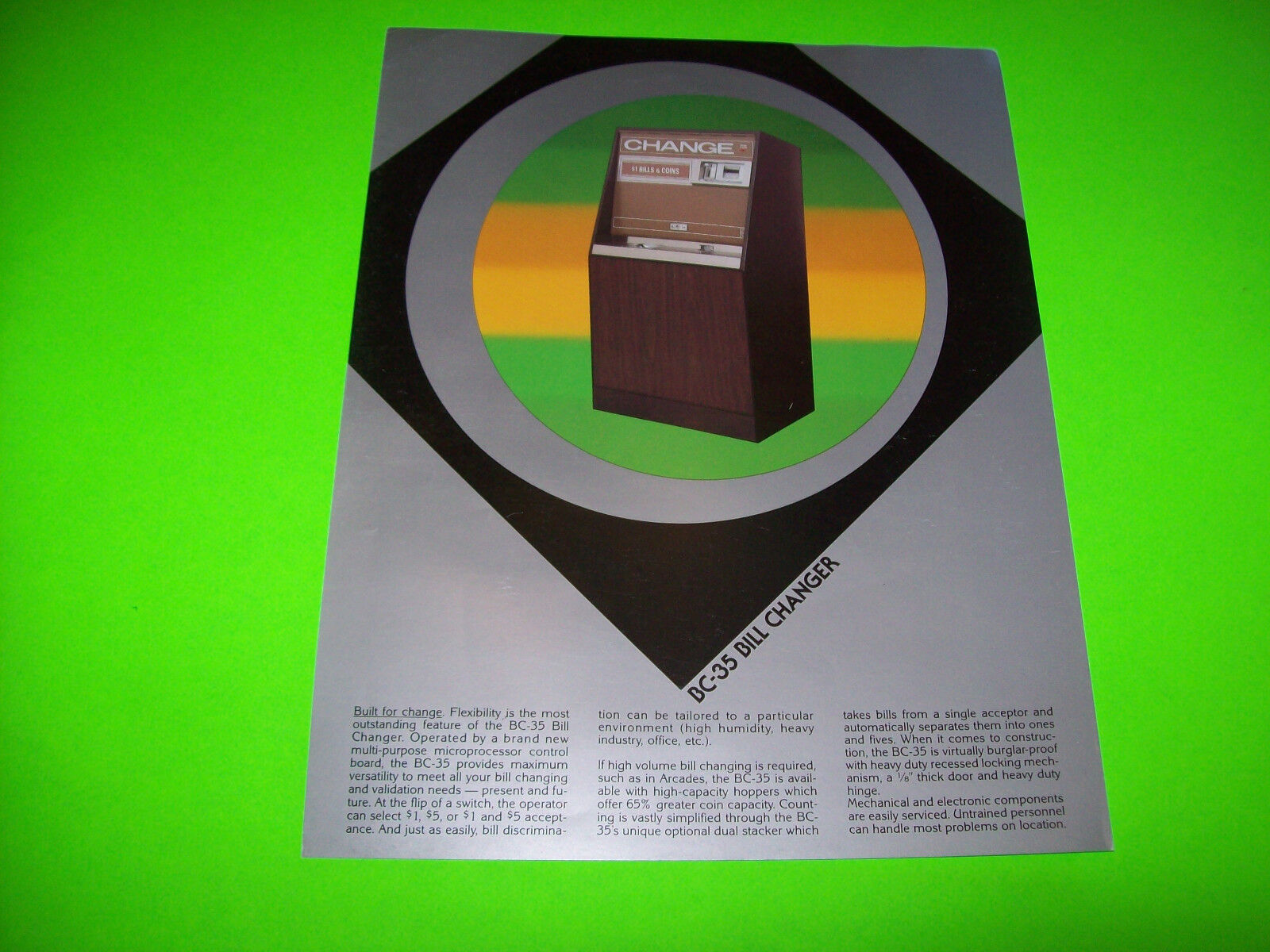 ROWE BC-35 ORIGINAL NOS CHANGE VENDING MACHINE PROMO SALES FLYER Vintage