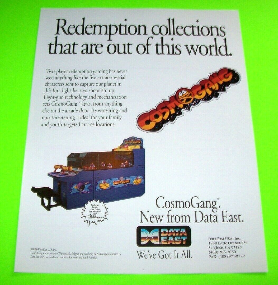 Cosmo Gang Arcade FLYER Original 1990 NOS Redemption Art Print Sheet