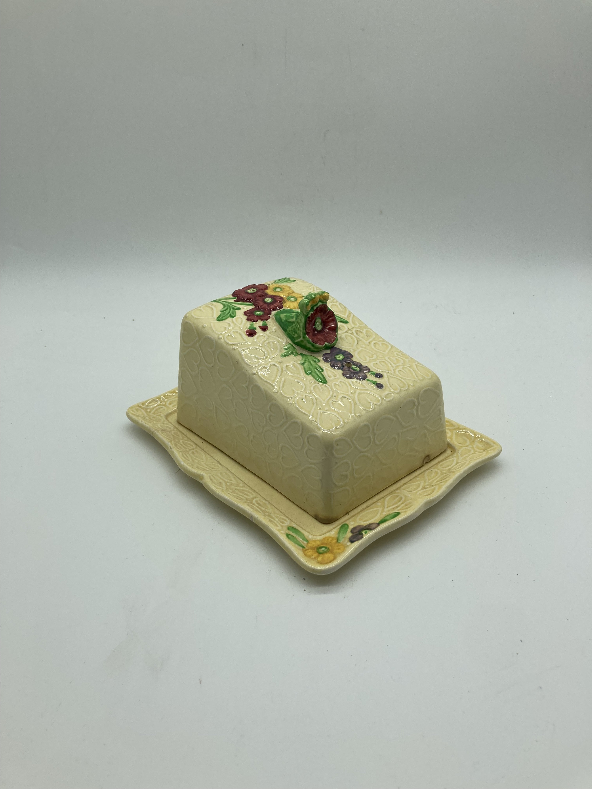 Antique Falcon Ware Weatherby Covered Cheese Tray Dish Whimsical Heart ...