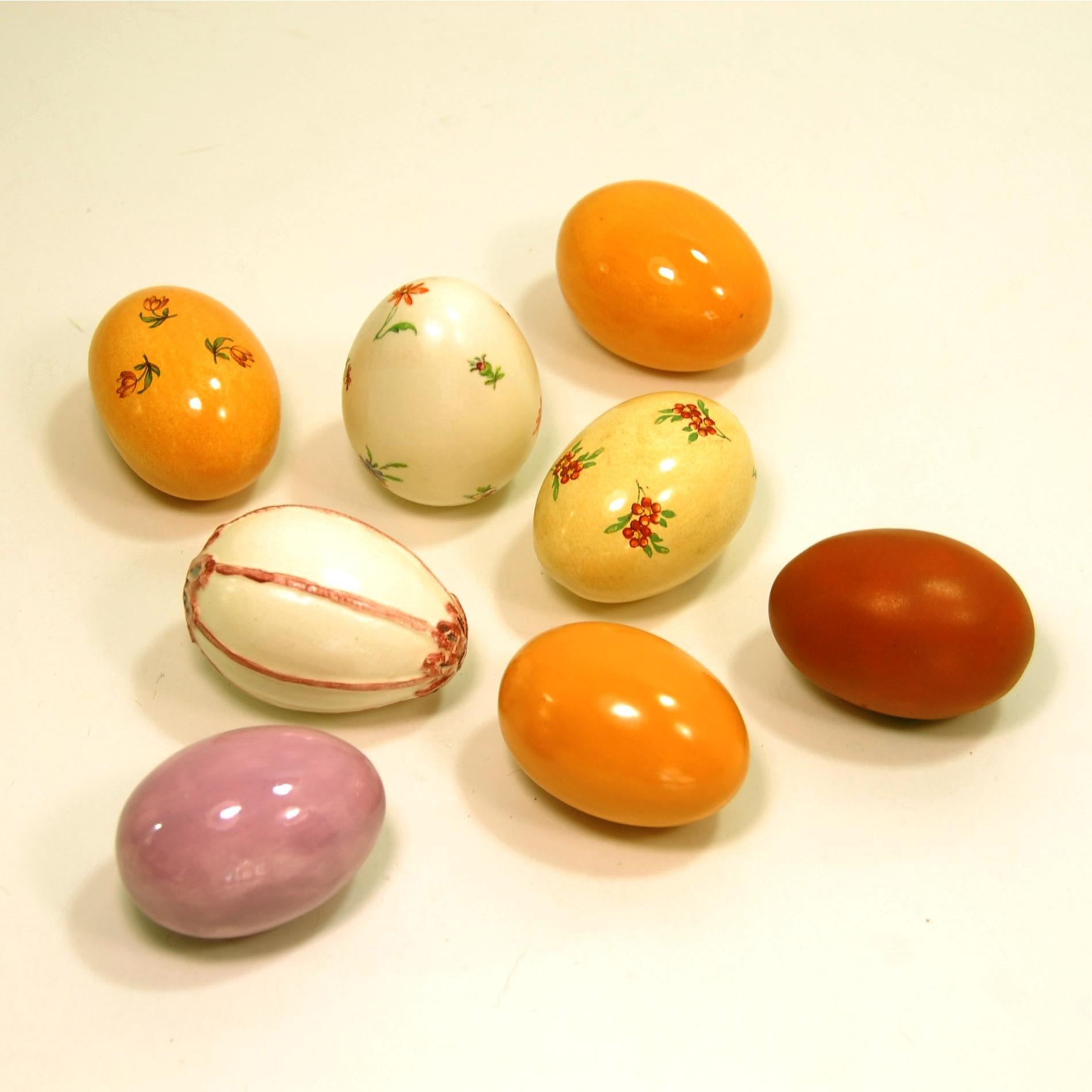 8 Vintage Hand Painted Ceramic Easter Eggs