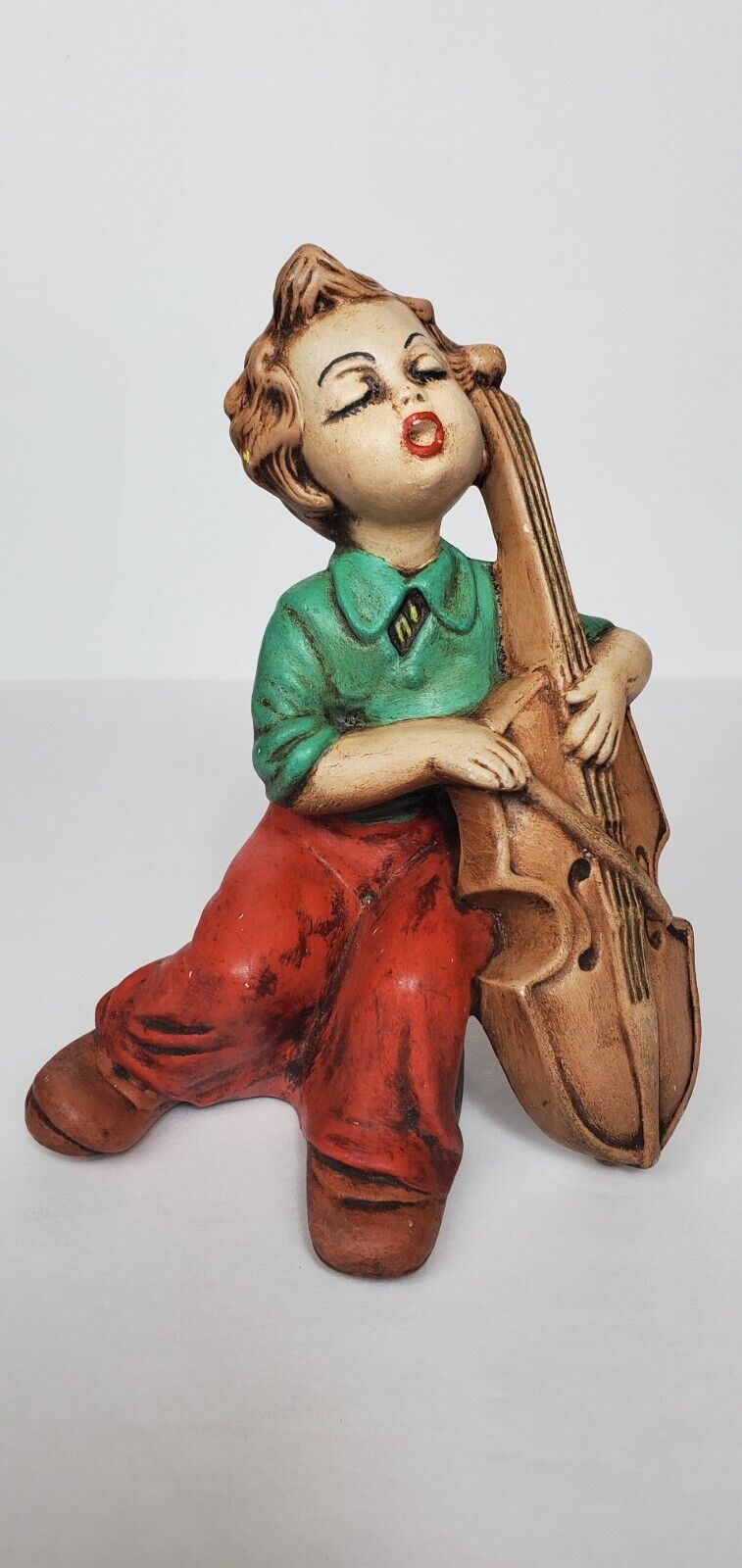 Vintage Girl Playing Cello Singing Ceramic Cellist Figurine 7 1/2" Tall
