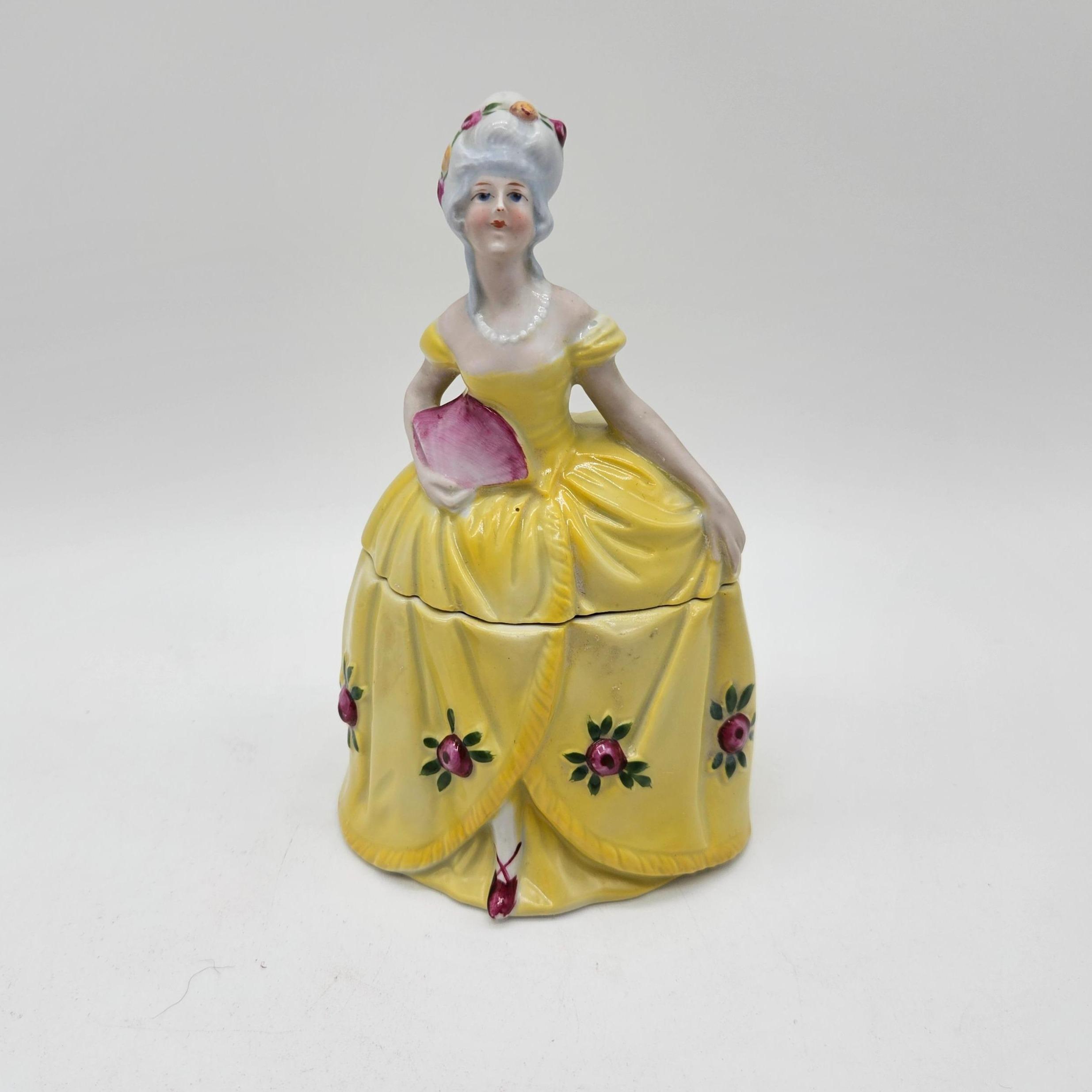 Porcelain Victorian Lady Powder Dresser Jar