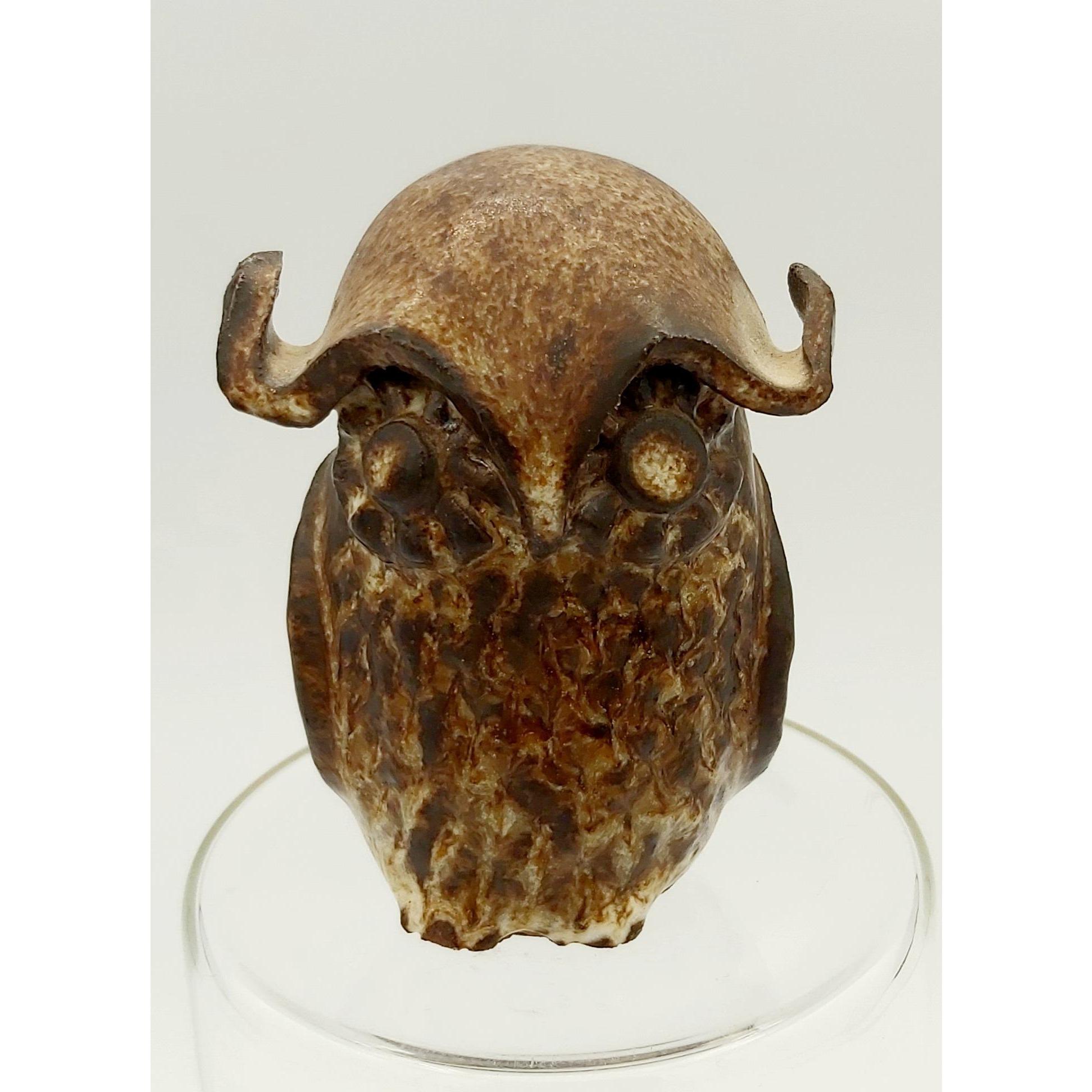 WL Smith Studio Pottery Handcrafted Ceramic Brown Owl Figurine Small Sculpture
