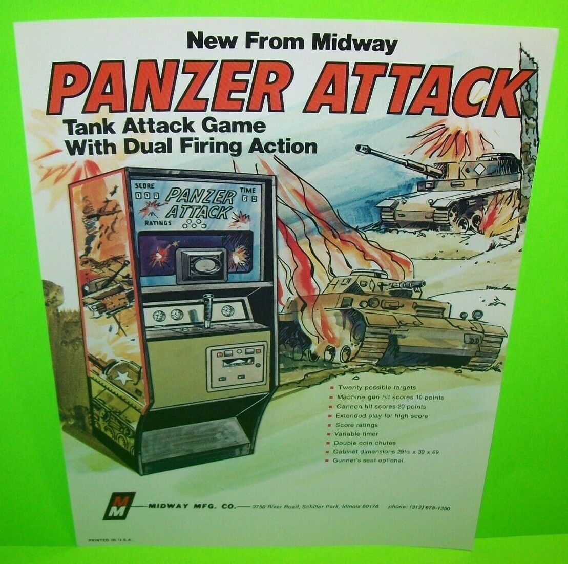 Panzer Attack Arcade FLYER Original Vintage Retro Game Art Tanks War ...