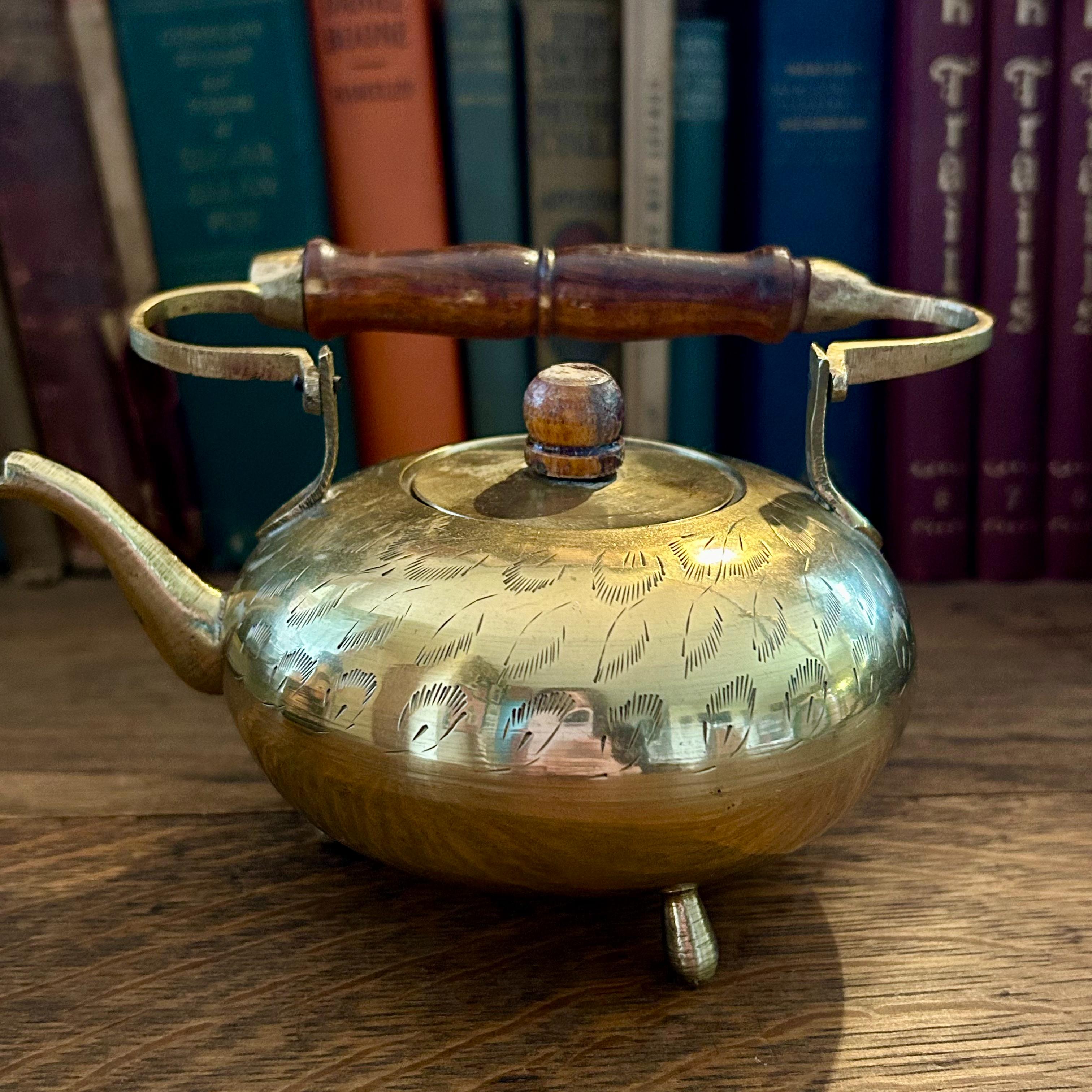 Small Etched Brass Plated Teapot with Lid Vintage Ornamental Kettle ...