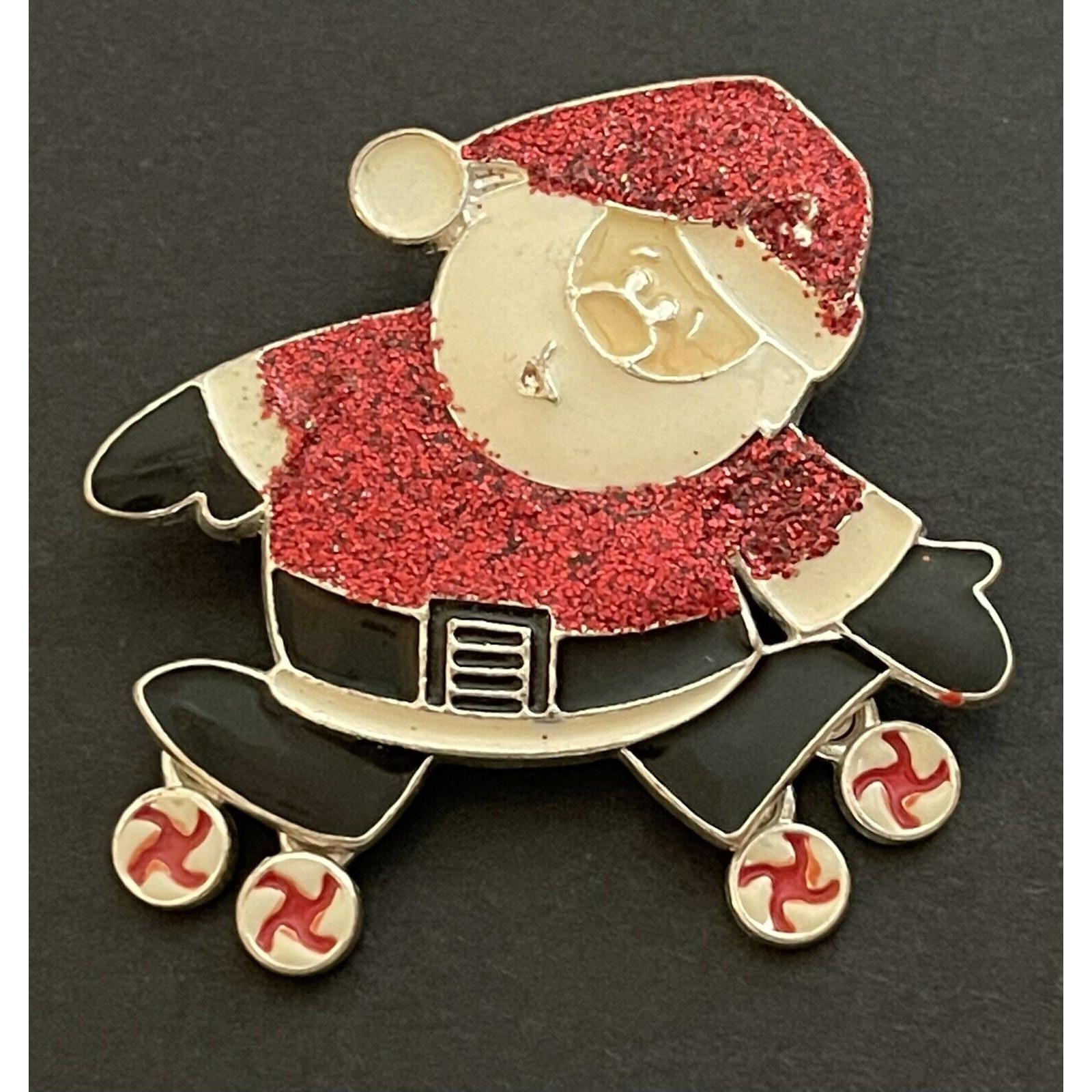 VINTAGE CHRISTMAS ROLLER SKATING SANTA BROOCH Pin Dangling Peppermints ...