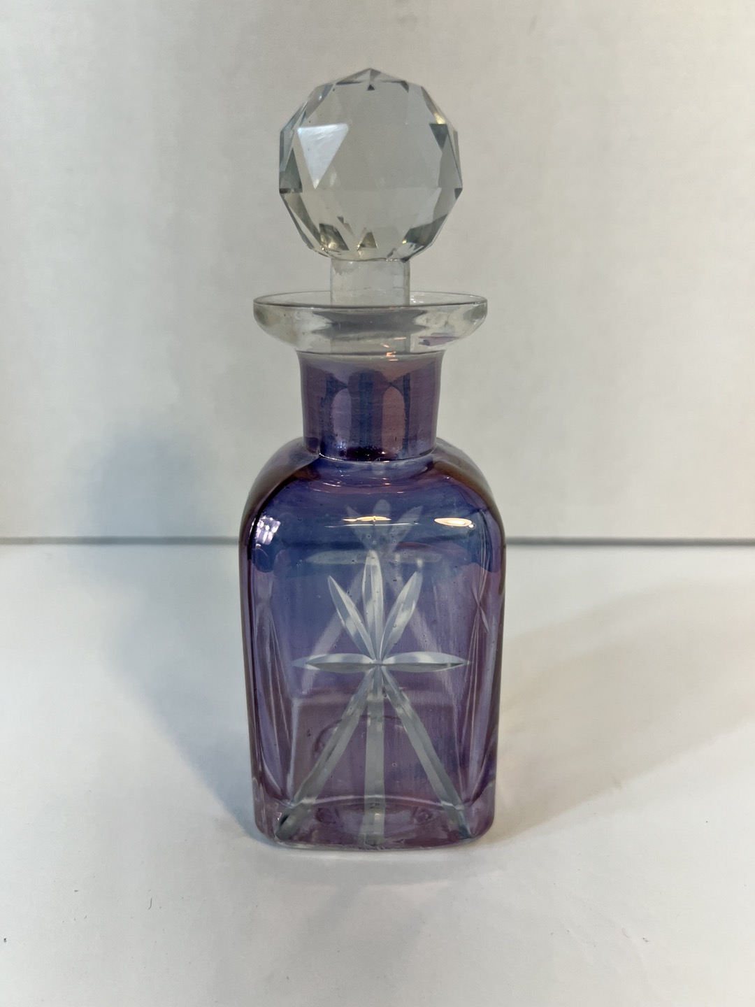Cut To Clear Glass Purple Perfume Vanity Bottle With Faceted Stopper. 6 ...