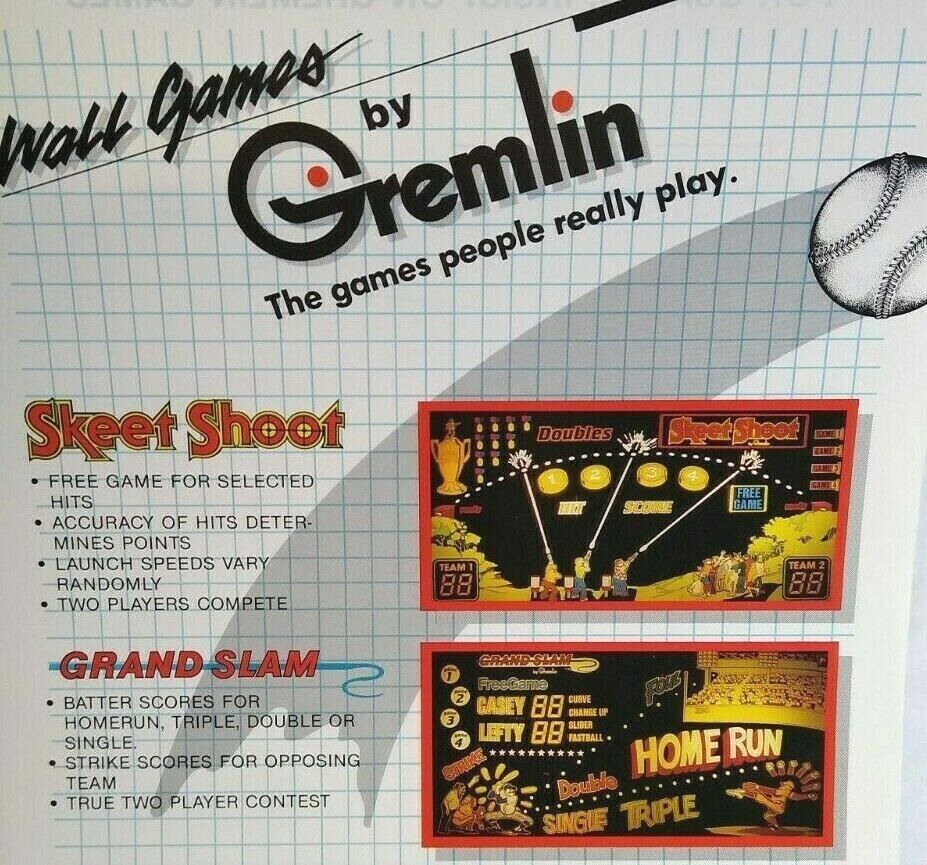 Wall Games Arcade Flyer Gremlin Skeet Shoot Grand Slam 1978 Original 8. ...