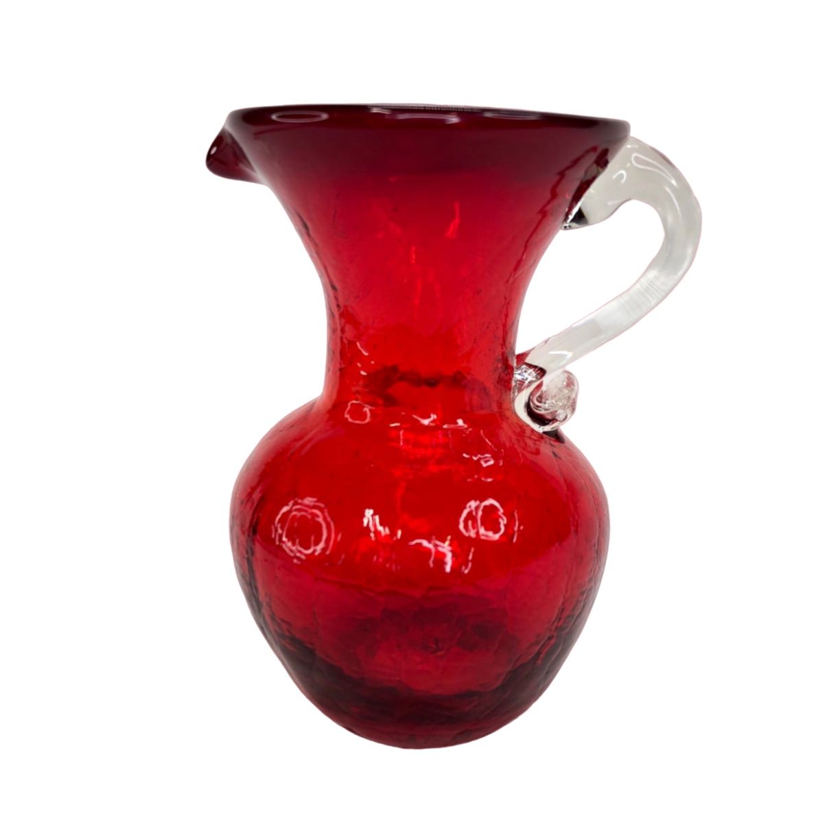 Vintage Hand Blown Ruby Red Crackle Glass Mini Pitcher