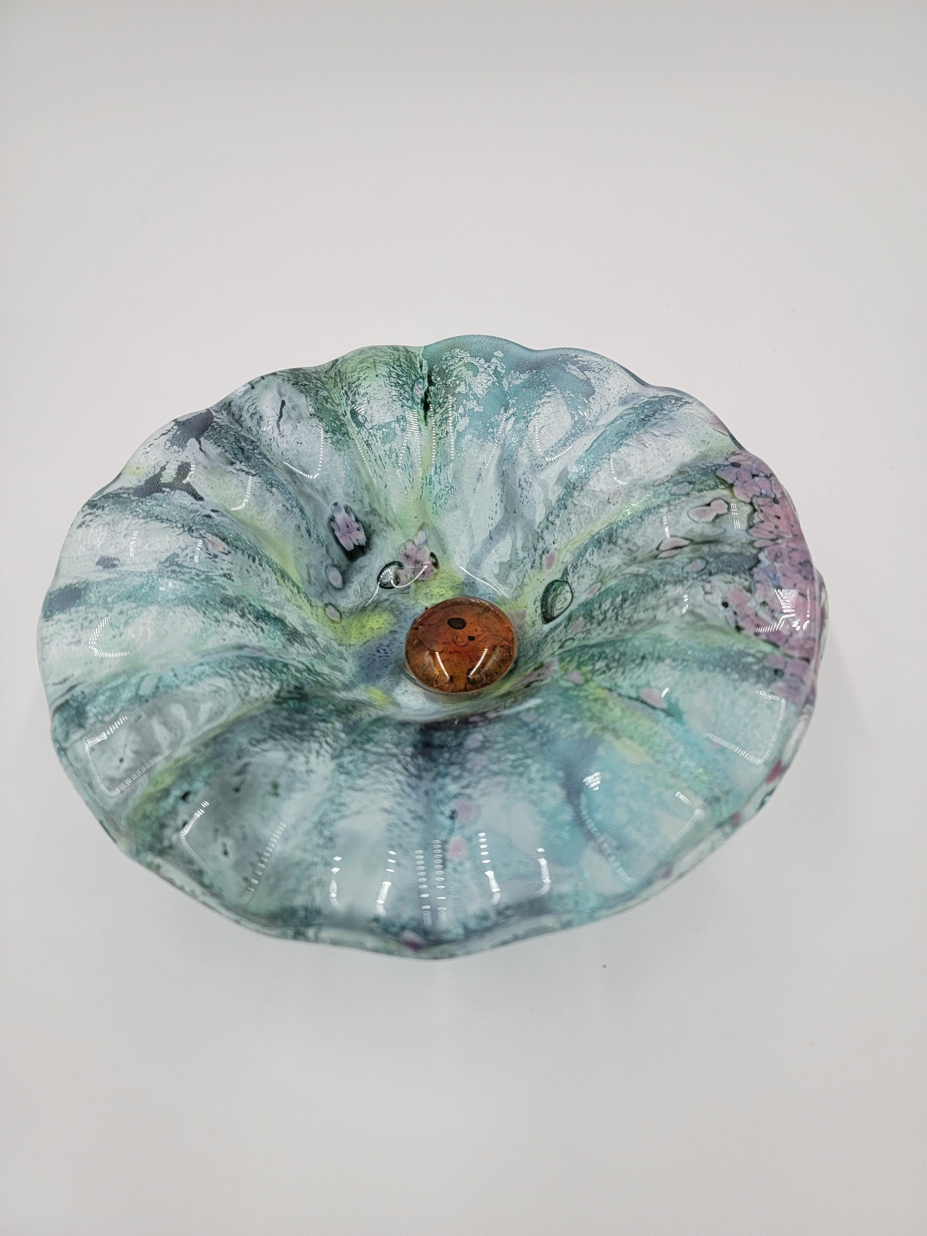 Handcrafted Floral Slab Glass Bowl.