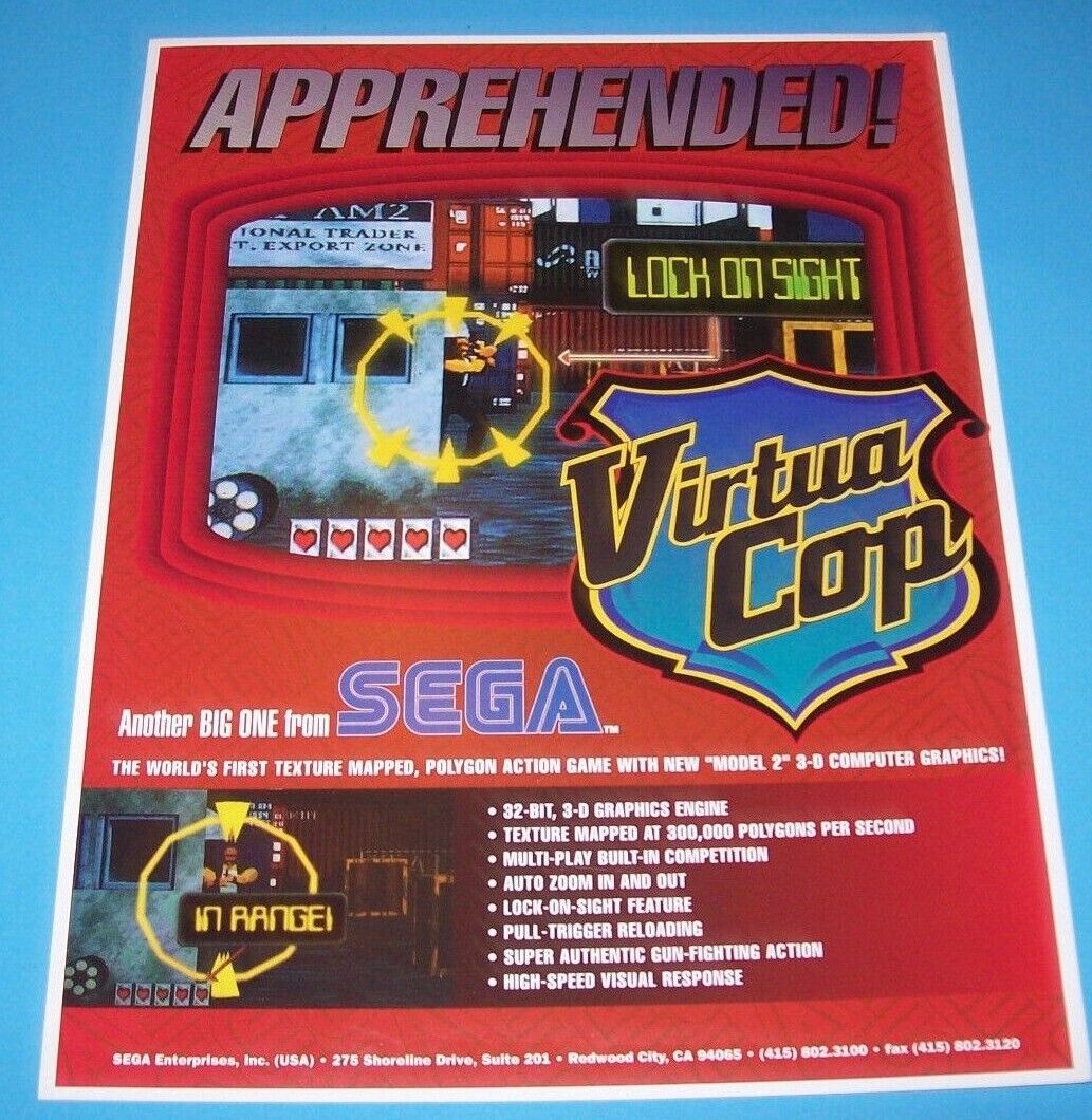 Virtua Cop Arcade Flyer Original NOS 1994 Video Game Promo Art Promo 8. ...