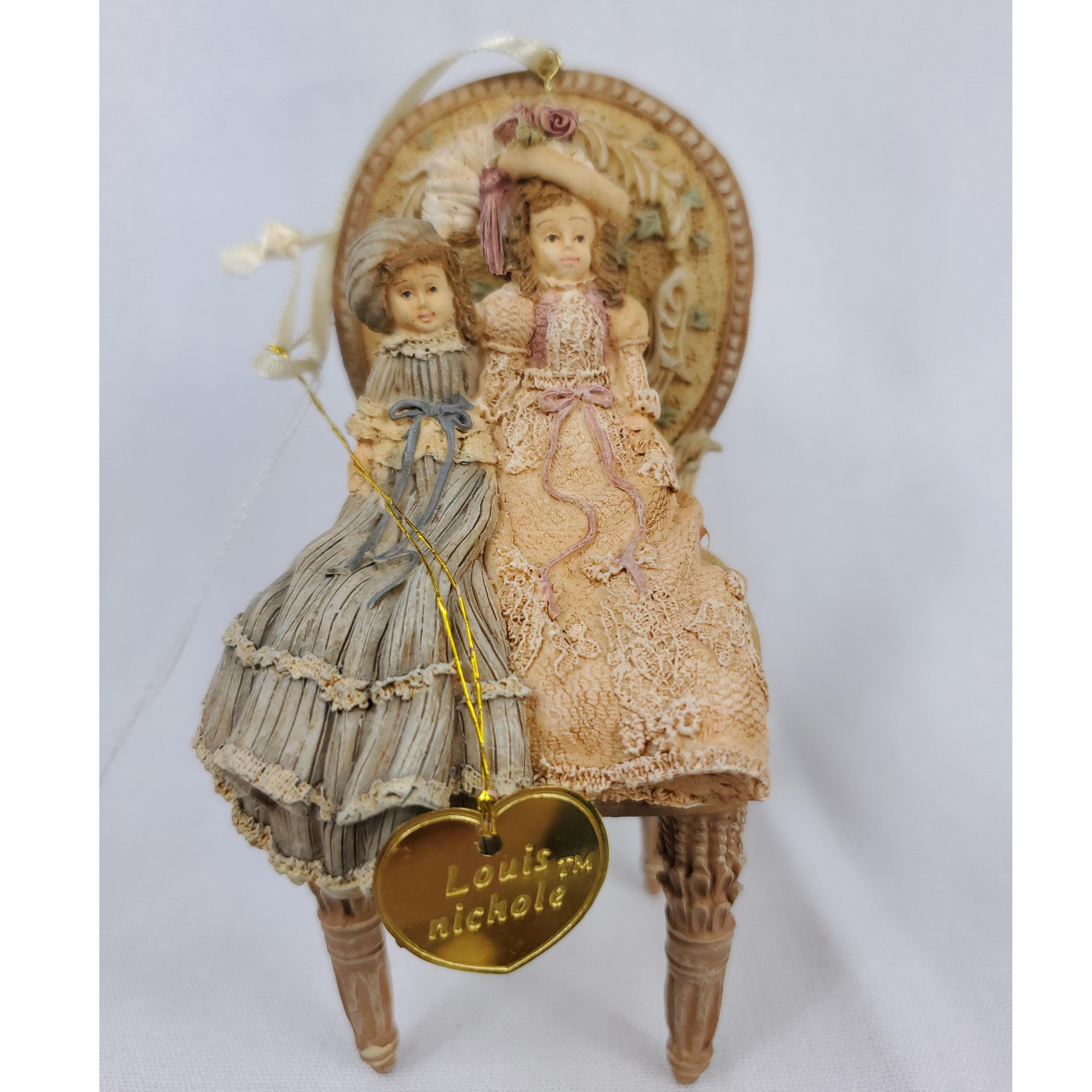 Louis Nicole Victorian Dolls On Decorative Arm Chair Resin Ornament ...