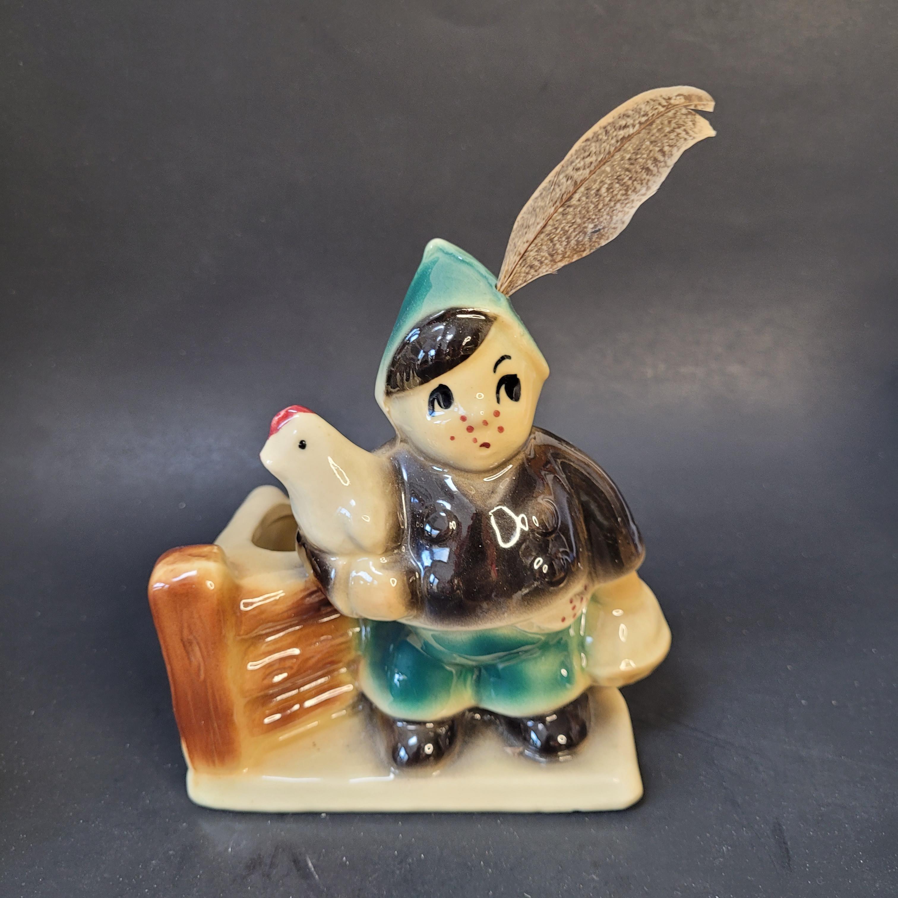 Shawnee Pottery Boy With Chicken Planter