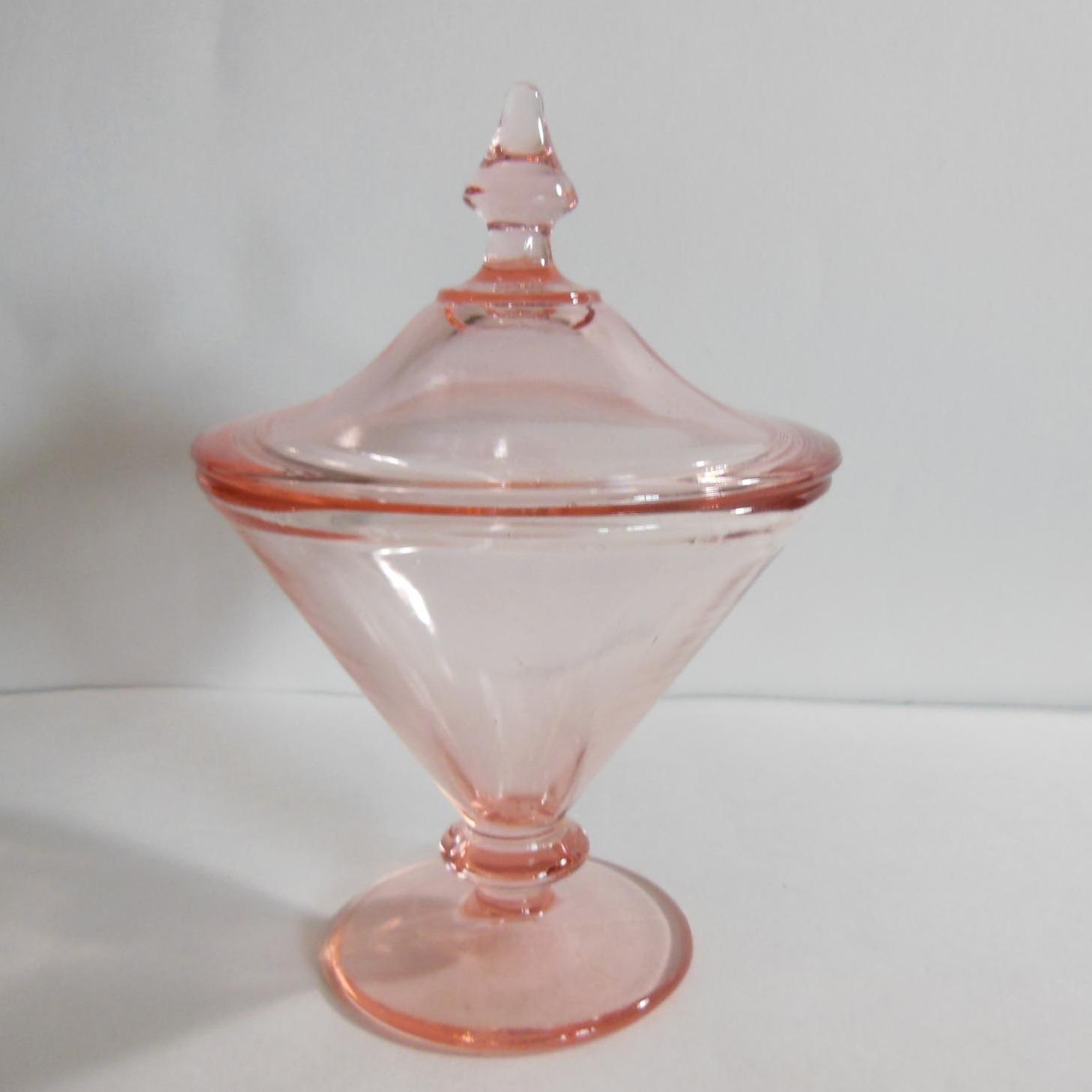 Vintage Tiffin Glass Pink Depression Era Conical Covered Candy Dish/Jar