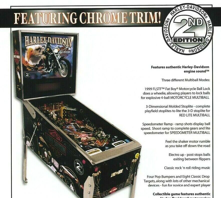 Harley Davidson Pinball FLYER 2nd Ed Original UNUSED Motorcycles Art Promo