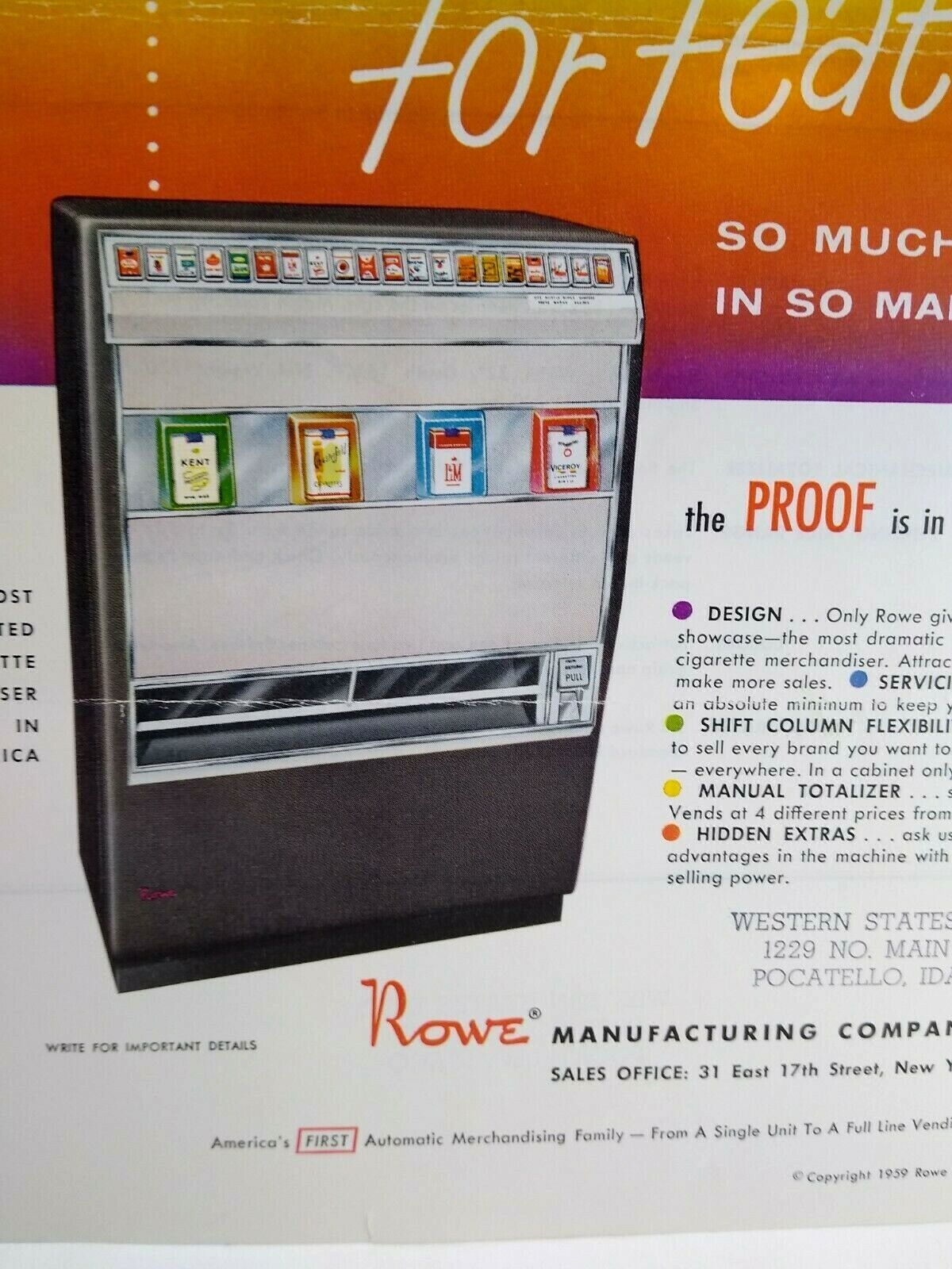 Rowe Twenty 700 Vintage Cigarette Vending Machine Flyer 1959 Promo Art ...