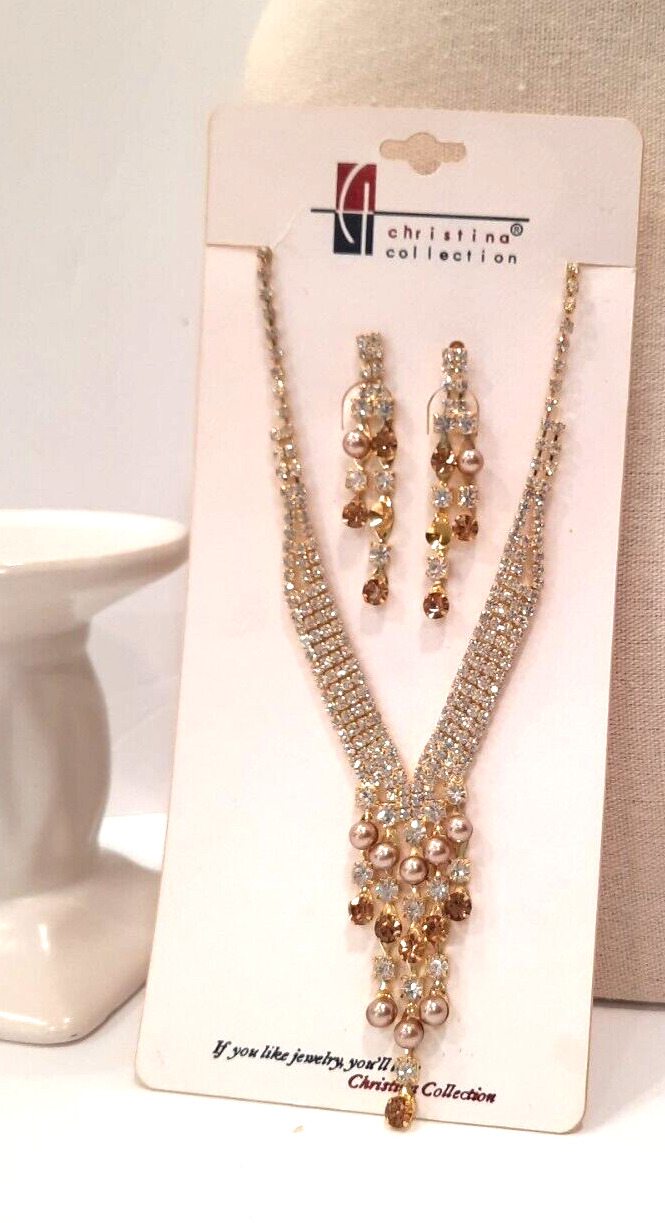 Christina Collection - Glitter Rhinestone & Pearl Set Necklace Earrings ...