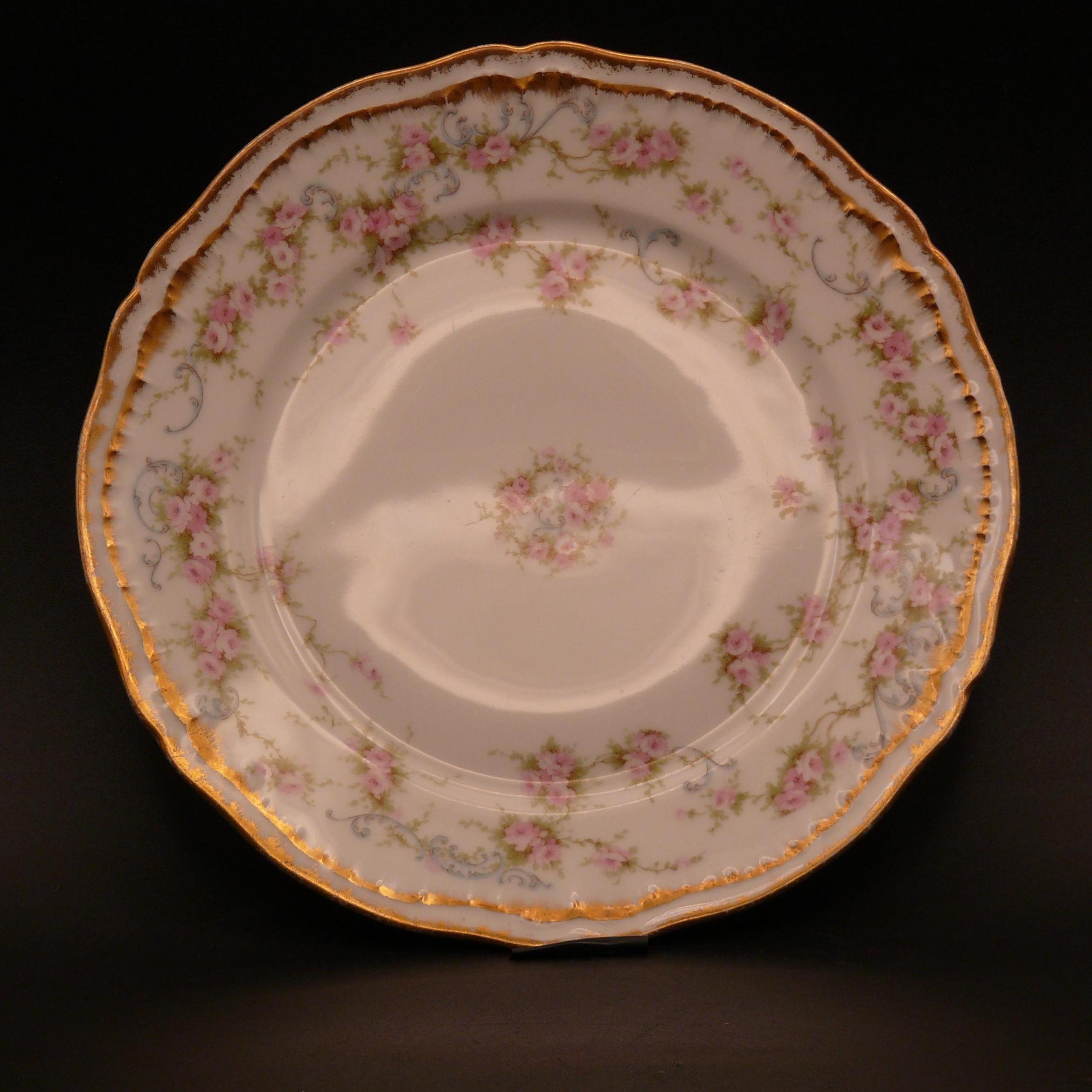 Set of 4 Antique Floral Porcelain Serving Plates with Gold Trim