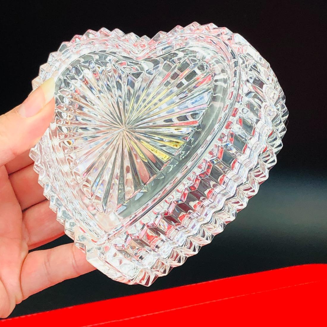Bohemia Crystal Heart Shaped Jewelry Trinket Box Vintage Czech Glass