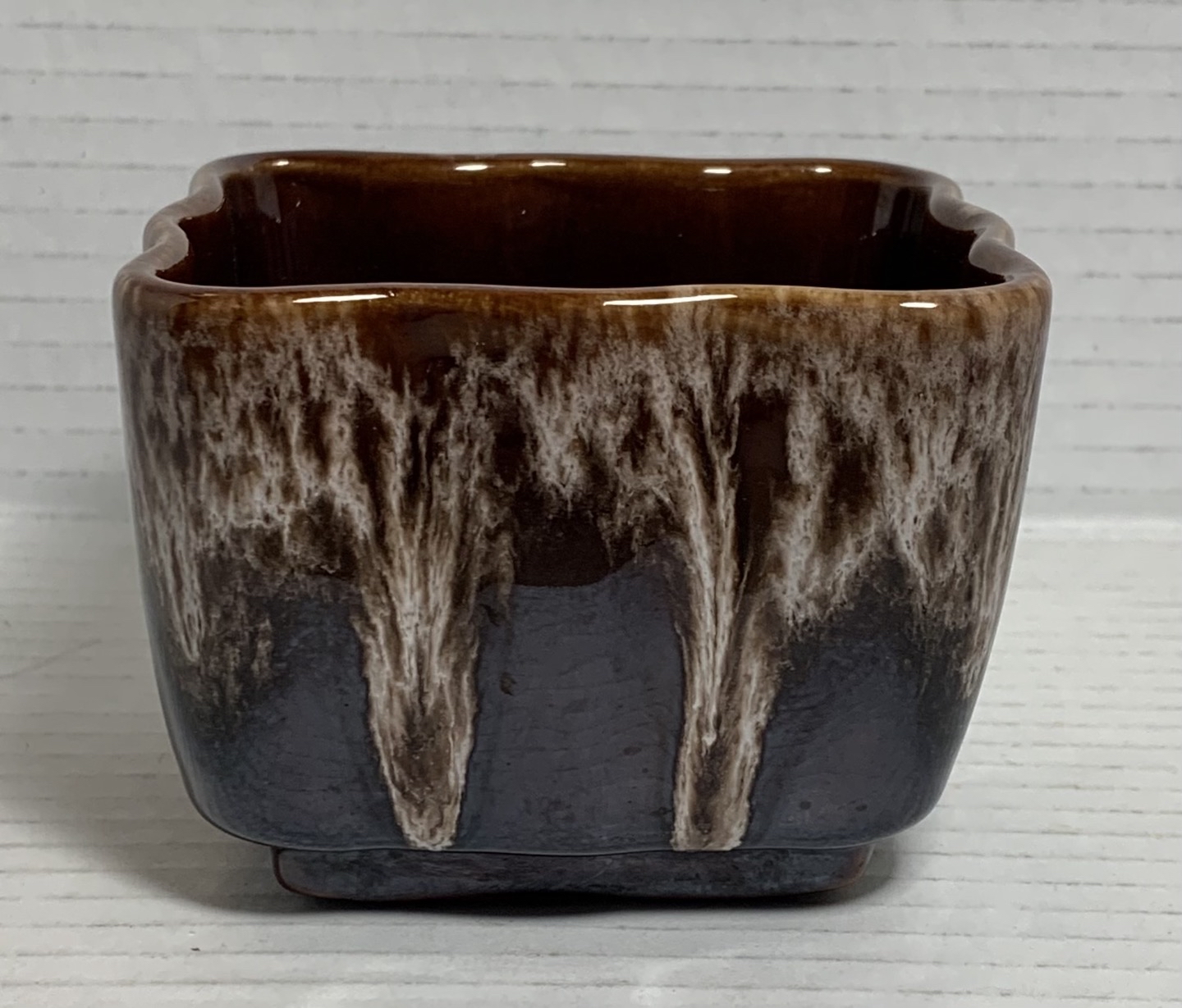 MCM Planter Brown Drip Glaze. Small, Square