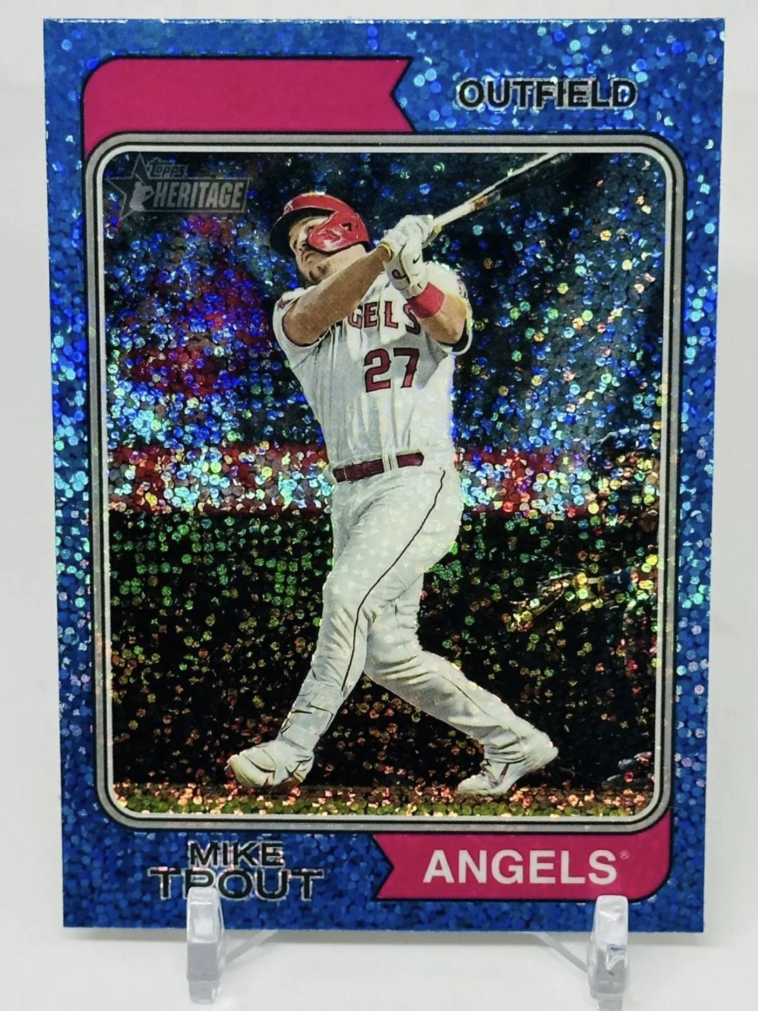 Mike Trout Blue Sparkle Parallel 2023 Topps Heritage Los Angeles Angels