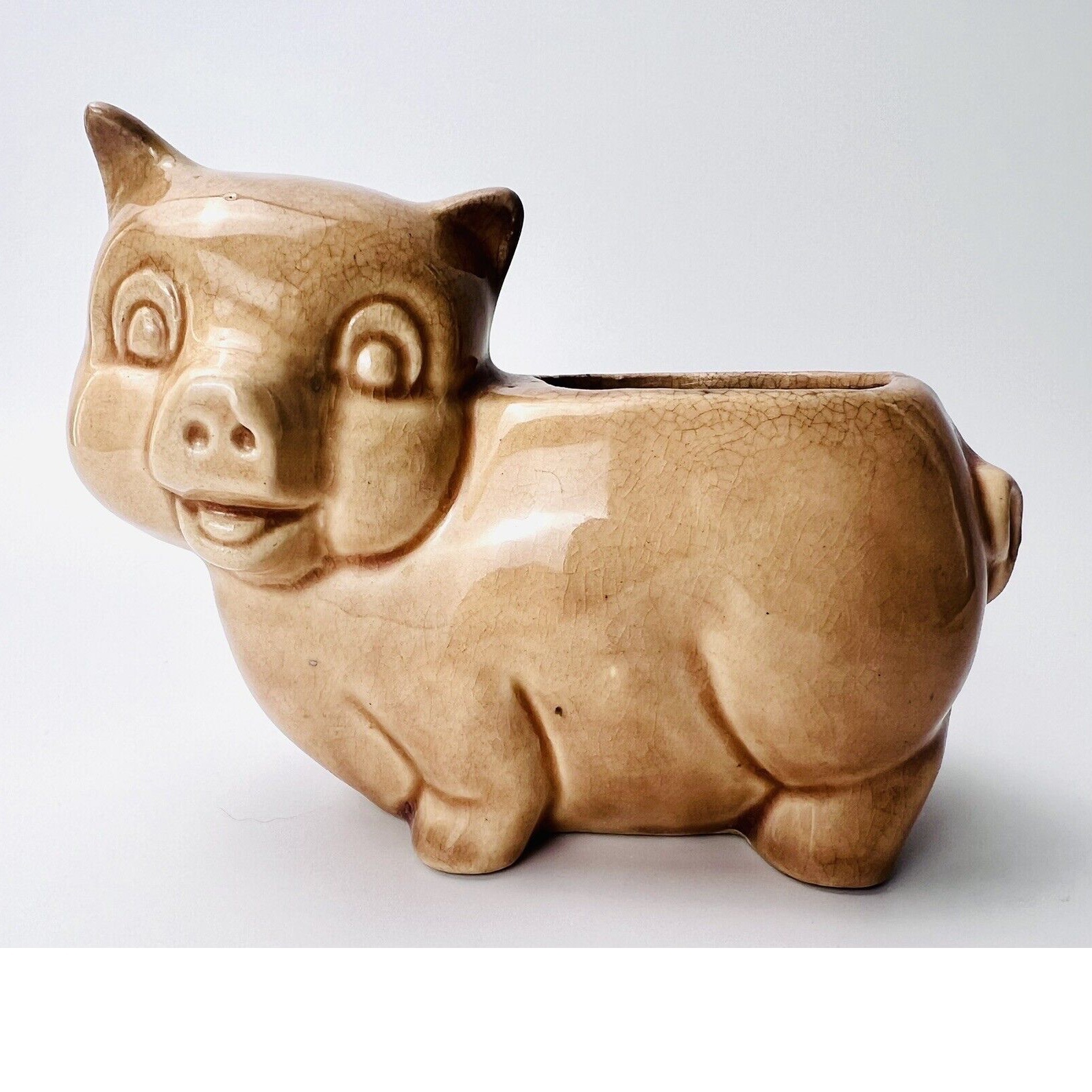 Vintage Ceramic Pig Planter Rustic Primitive Look