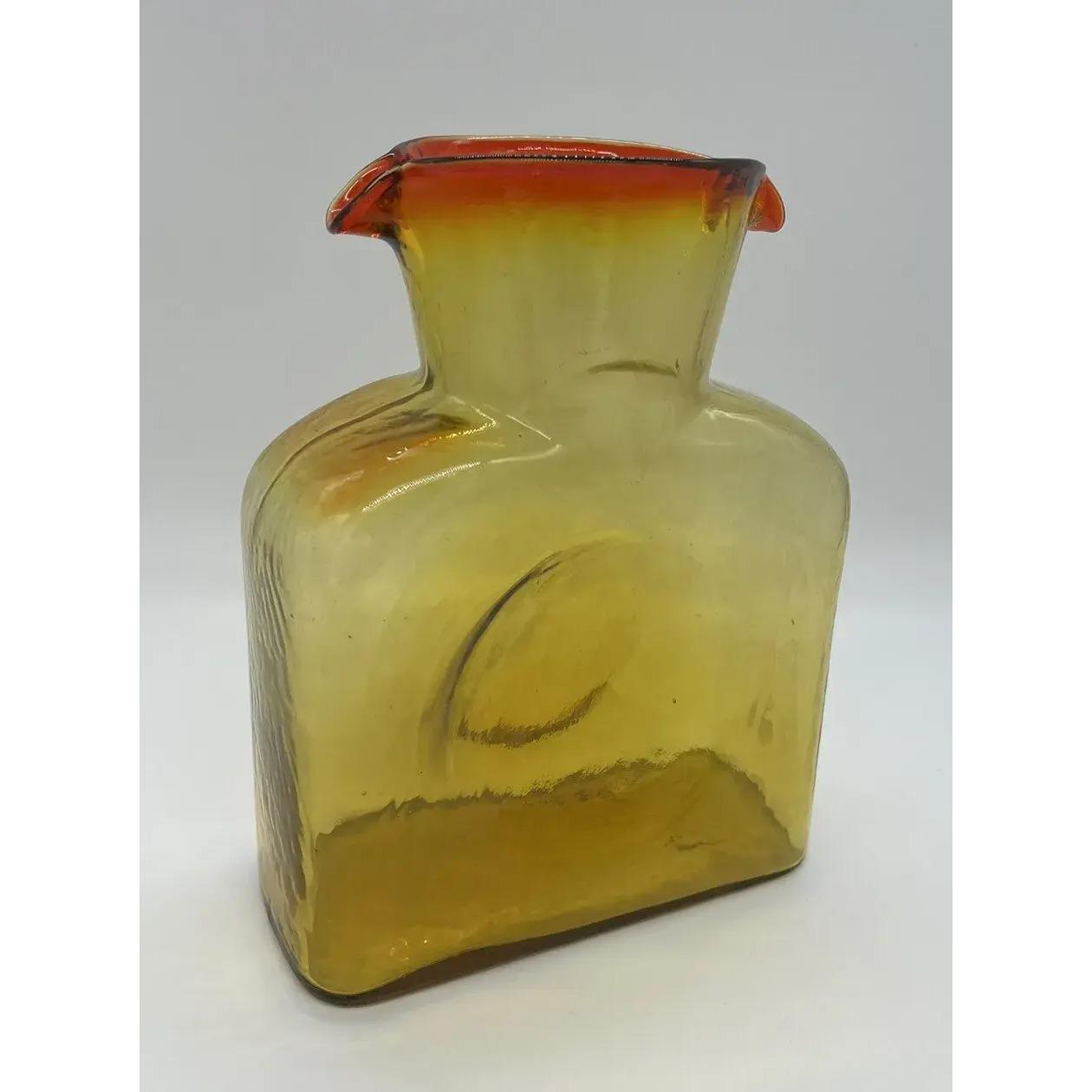 Blenko Glass Tangerine Amberina Pitcher Carafe Vase Double Spout