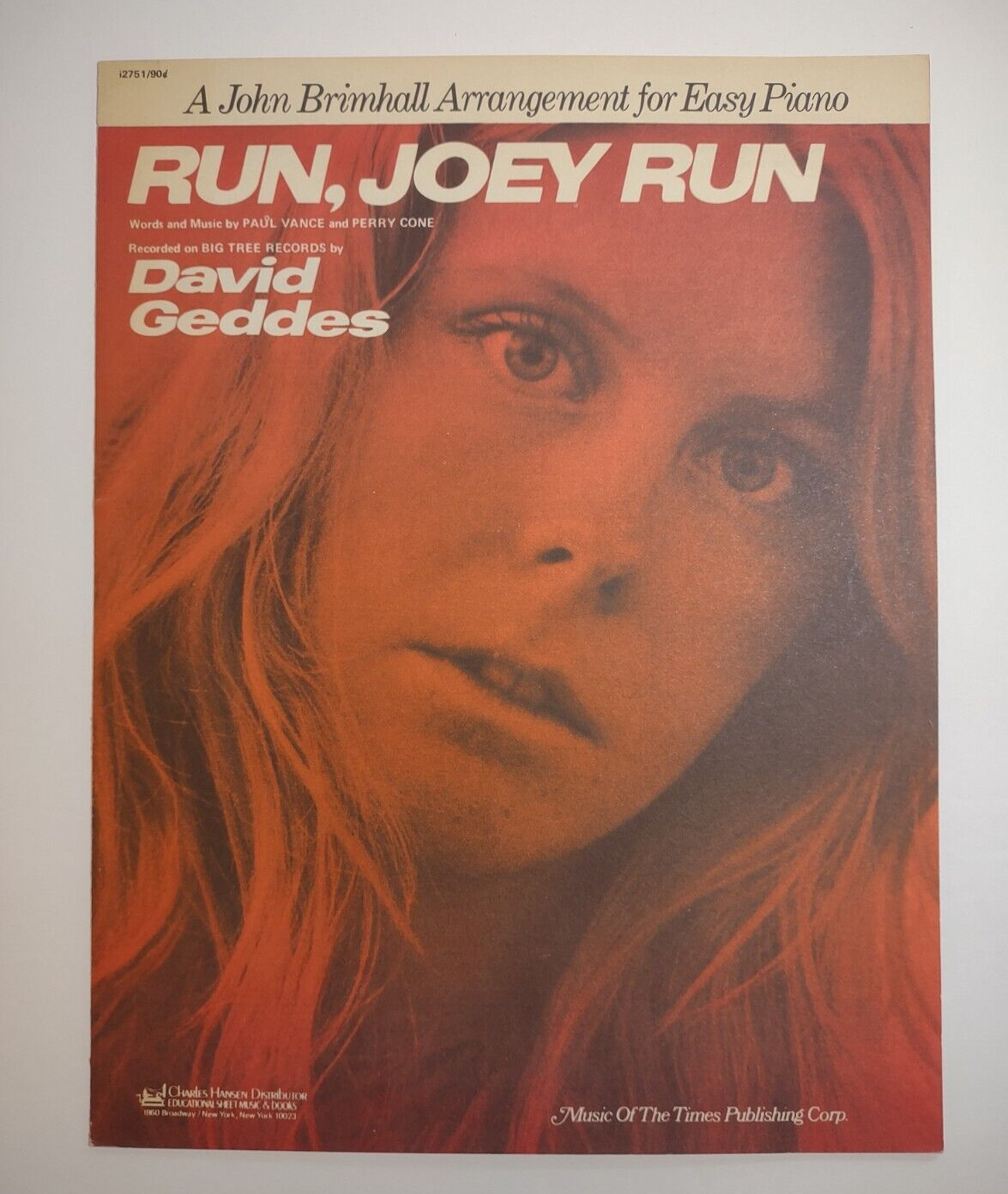 Run Joey Run David Geddes John Brimhall Sheet Music 1975 Easy Piano ...
