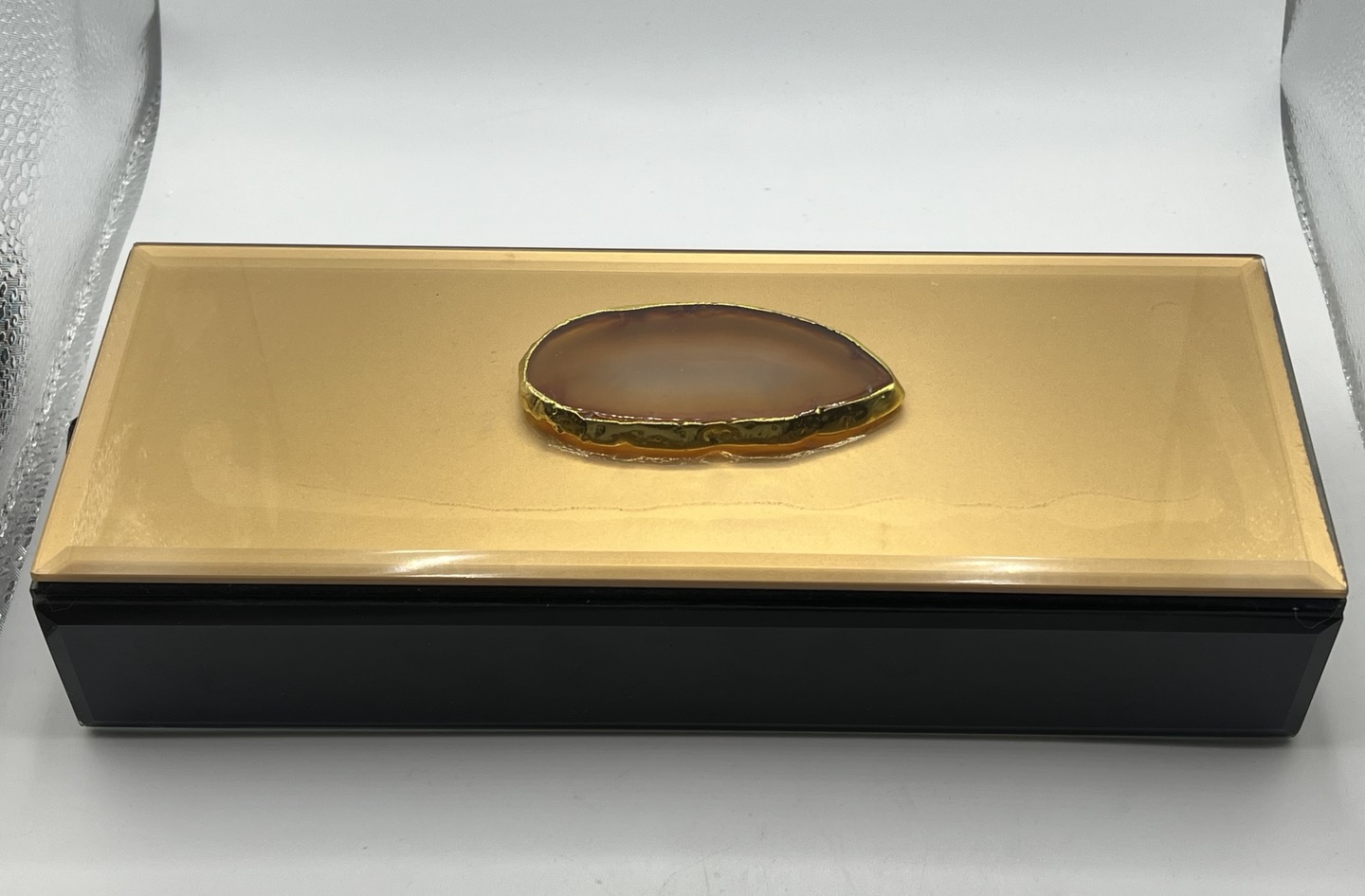 Agate On Gold Glass w/Black Acrylic Decorative Storage Box