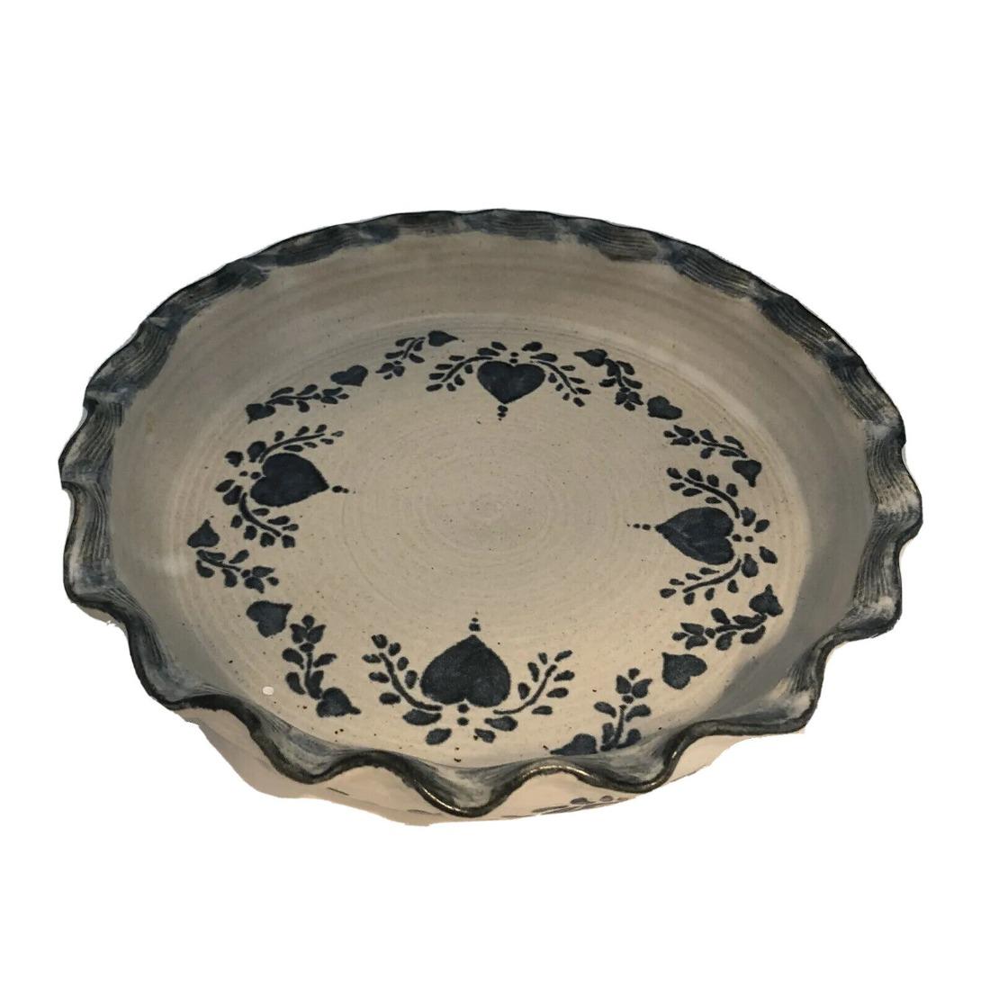 Earthbound Pottery Blue Grey Pie Pan Rest with Hearts